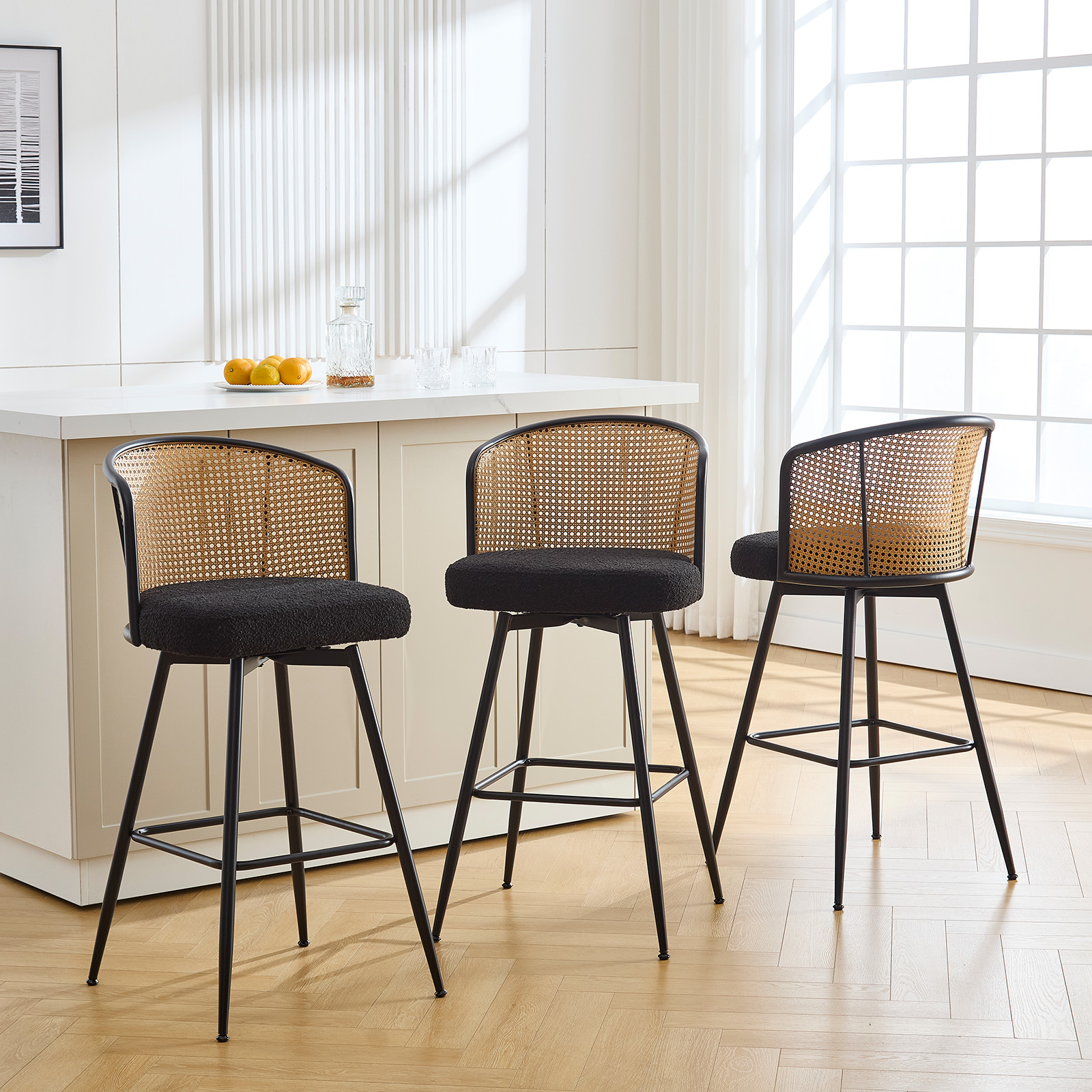 Rattan Swivel Bar Stools With Backs