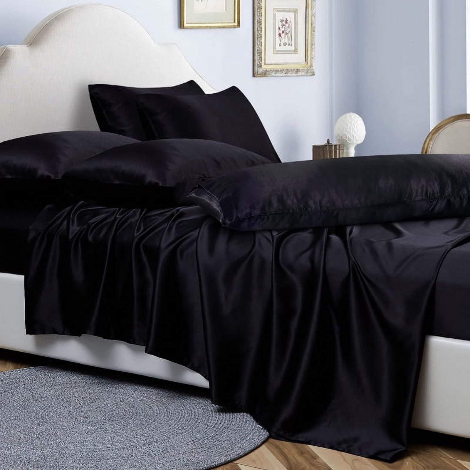 ANMINY Satin Sheets Full 7-Pieces Silk Sheets Bed Sheet Set Deep Pocket ...