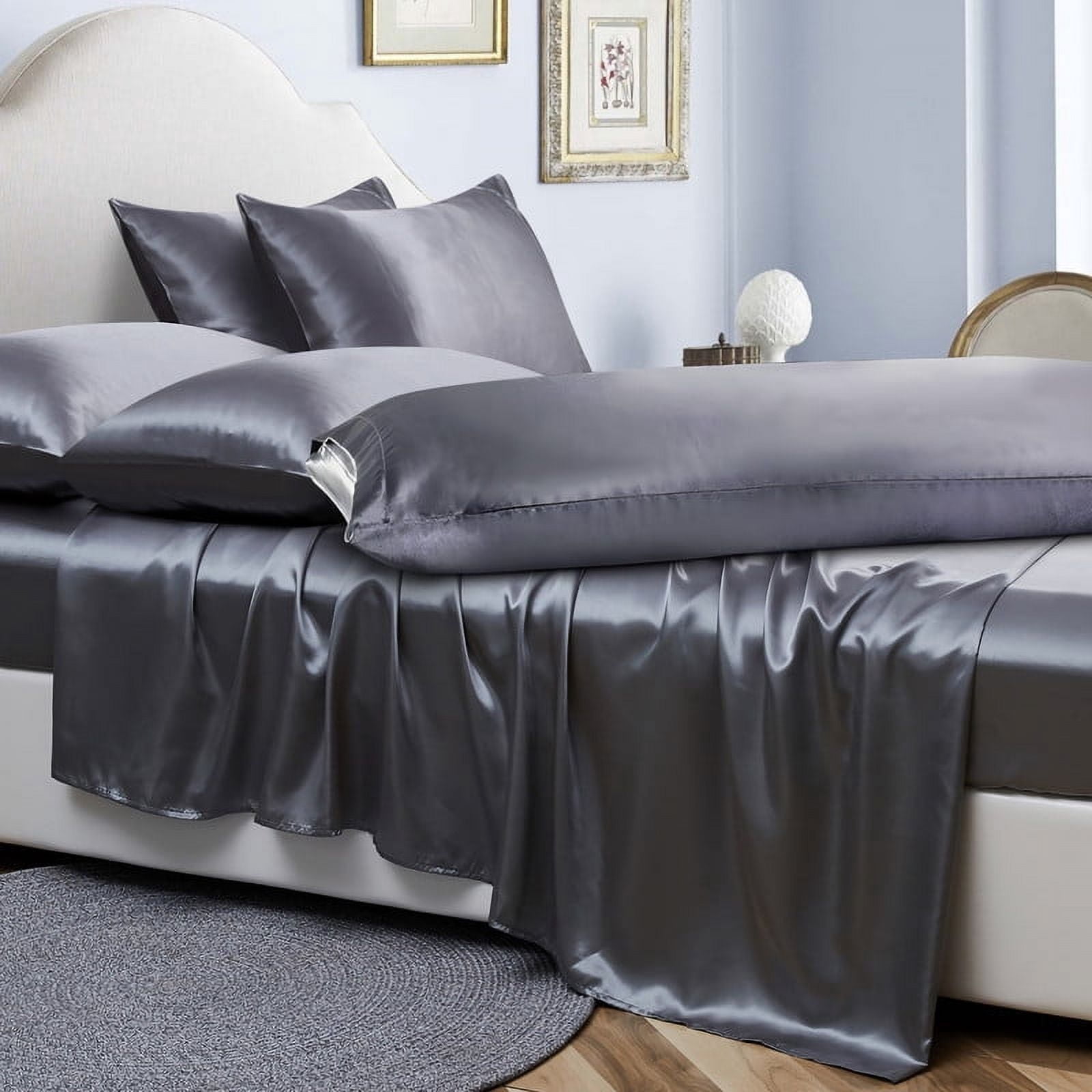 ANMINY Satin Sheets King 7-Pieces Silk Sheets Bed Sheet Set Deep Pocket ...
