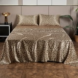 ANMINY Satin Sheets Silk Sheets King Gold Leopard Bed Sheet Set Deep ...
