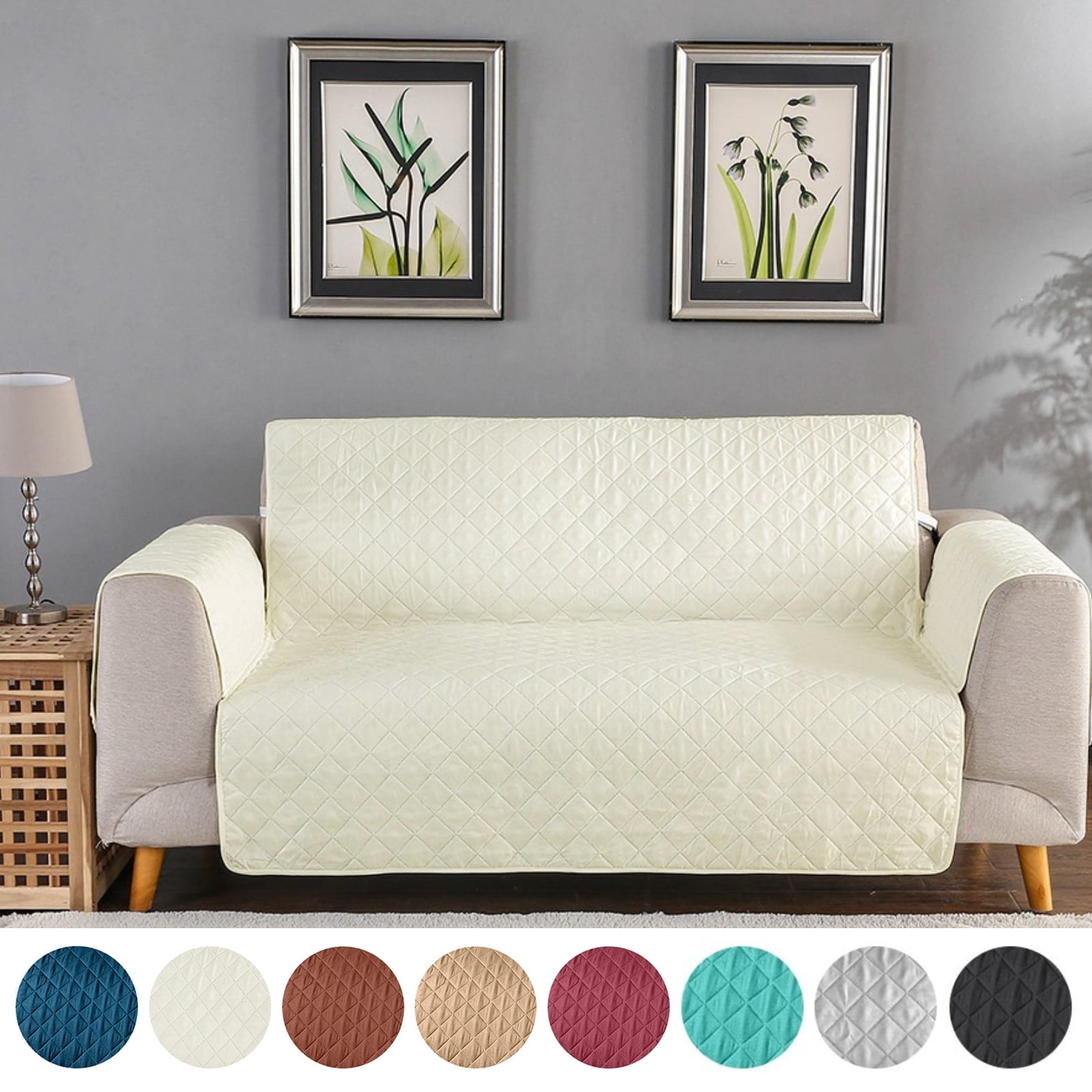 ANMINY Sofa Cover Slipcover 1/2/3 Seaters Couch Cover Non-slip Cream ...