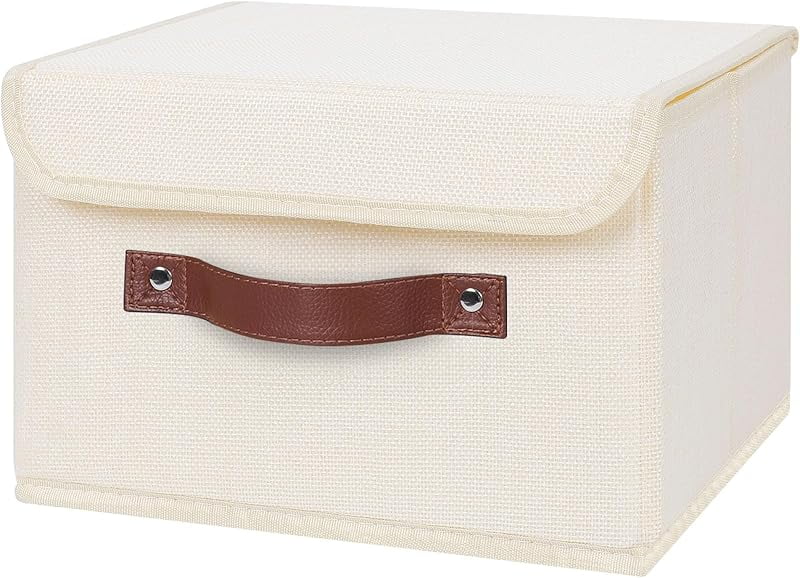 ANMINY Storage Bin with Lid Storage Boxes with PU Leather Handles PP ...