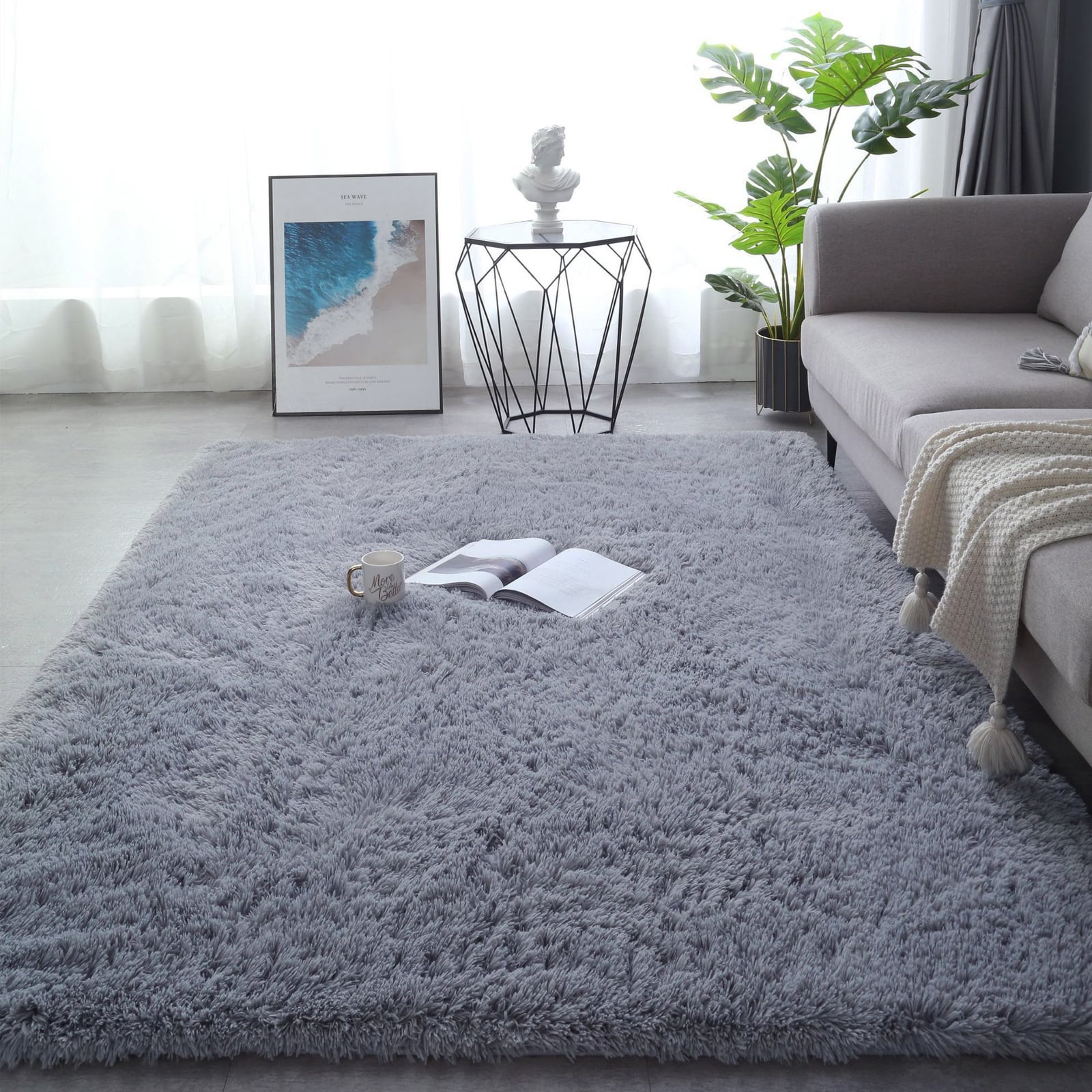 ANMINY Super Soft Shaggy Rug Modern Plush Area Rugs Gray for Bedroom ...