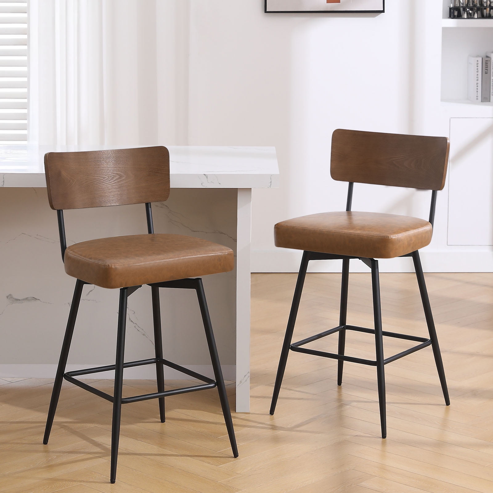 ANMINY Swivel Bar Stools Set of 2, 26" Seat Height, Upholstered Faux ...