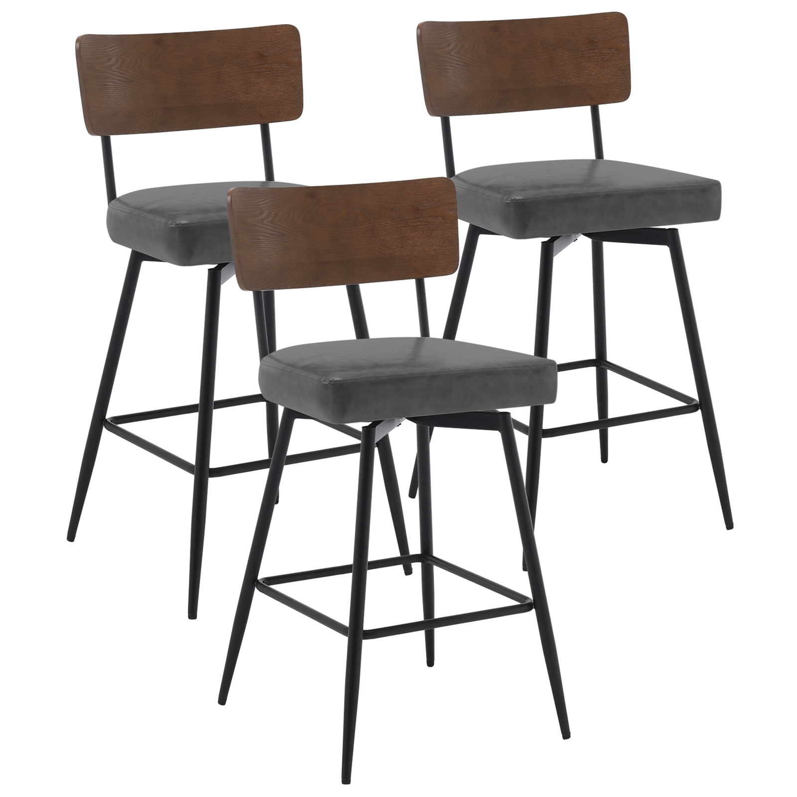 ANMINY Swivel Bar Stools Set of 3, 26" Seat Height, Upholstered Faux ...