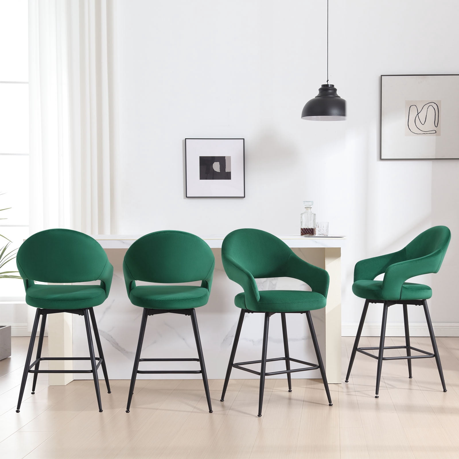 ANMINY Swivel Bar Stools Velvet Upholstered Modern Bar Chairs, Set of 6 ...