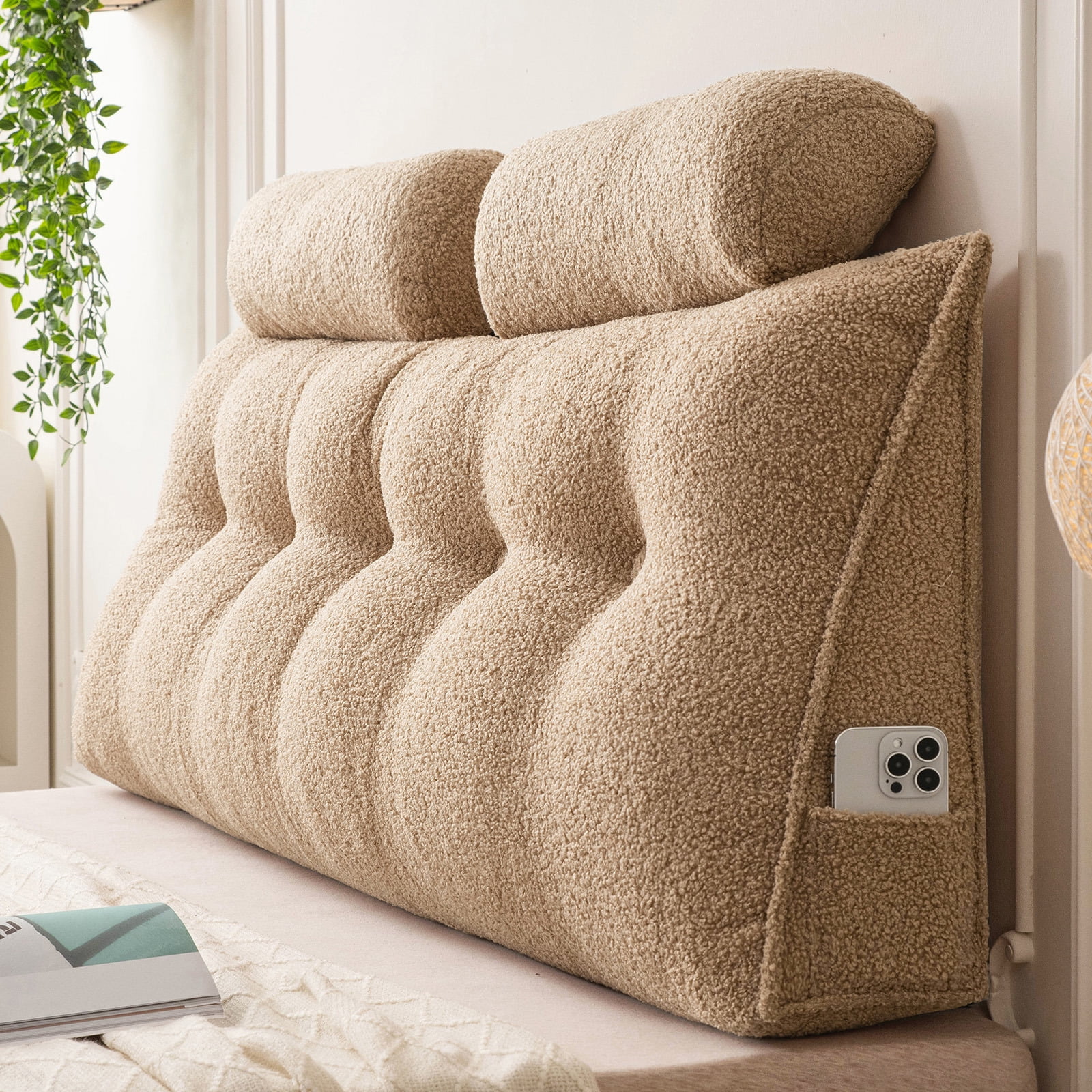 ANMINY Triangular Headboard Pillow Teddy Velvet Removable Cover Vacuum ...