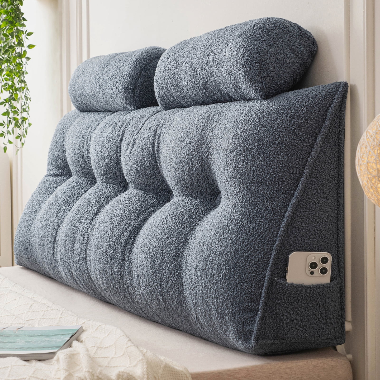 ANMINY Triangular Headboard Pillow Teddy Velvet Removable Cover Vacuum ...