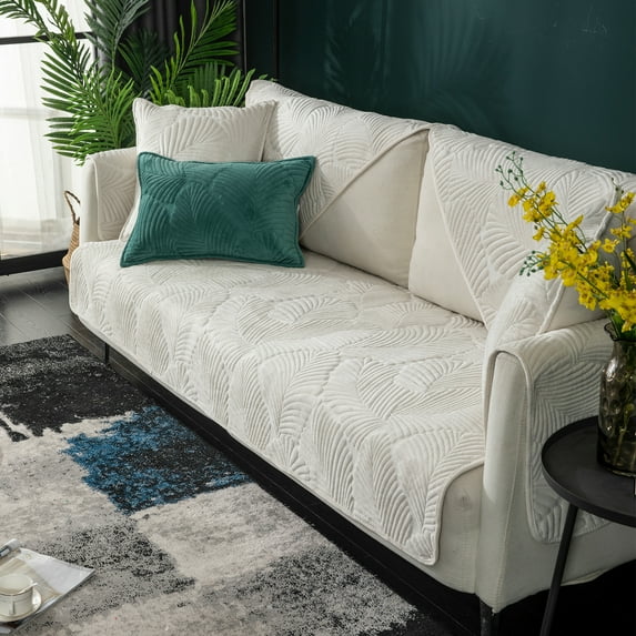 ANMINY Velvet Couch Cover Quilted Velvet Embossed Leaf Pattern Sofa ...
