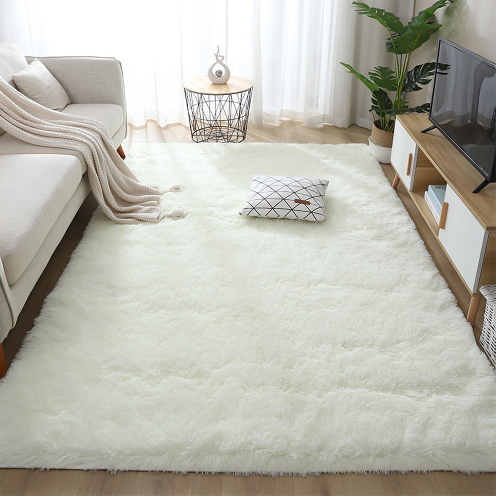 ANMINY White Fluffy Rug for Bedroom Anti-Slip Plush Furry Shag Area for ...