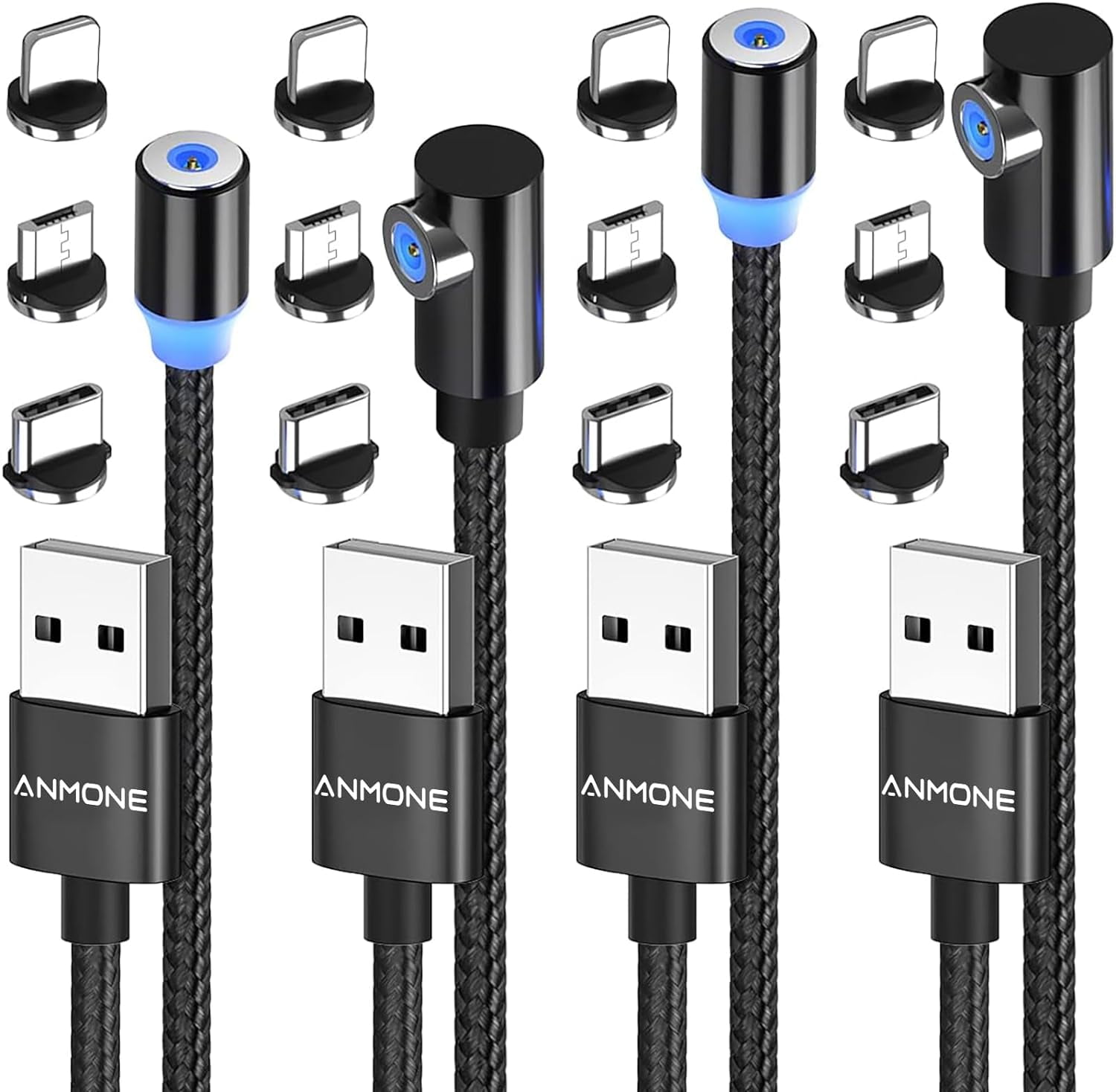 ANMONE Magnetic Charging Cable (4pack, 3ft x 2,6ft x 2) Multi Charge ...