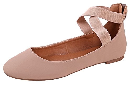 ANNA Dana-20 Women's Classic Ballerina Flats With Elastic Crossing ...