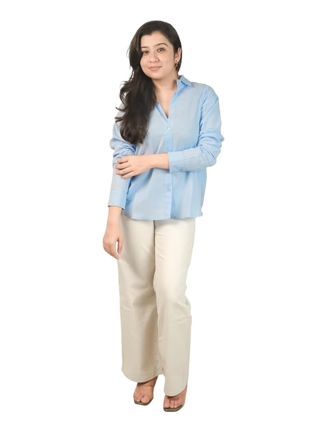 ANNA MONNA Women's Linen Blend Shirt | Casual Collared Button Down ...