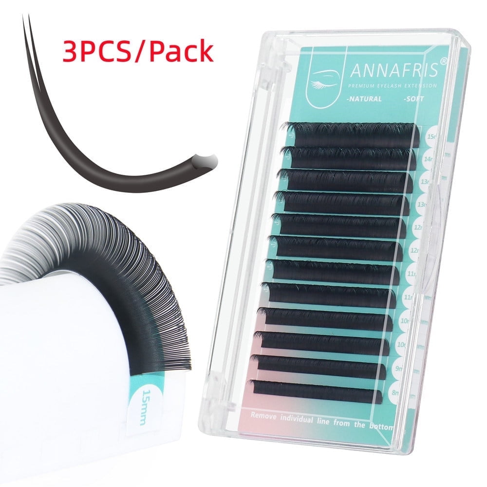 ANNAFRIS 3PCS Ellipse Flat Eyelashes Extension Natural Pack - C D Curl ...