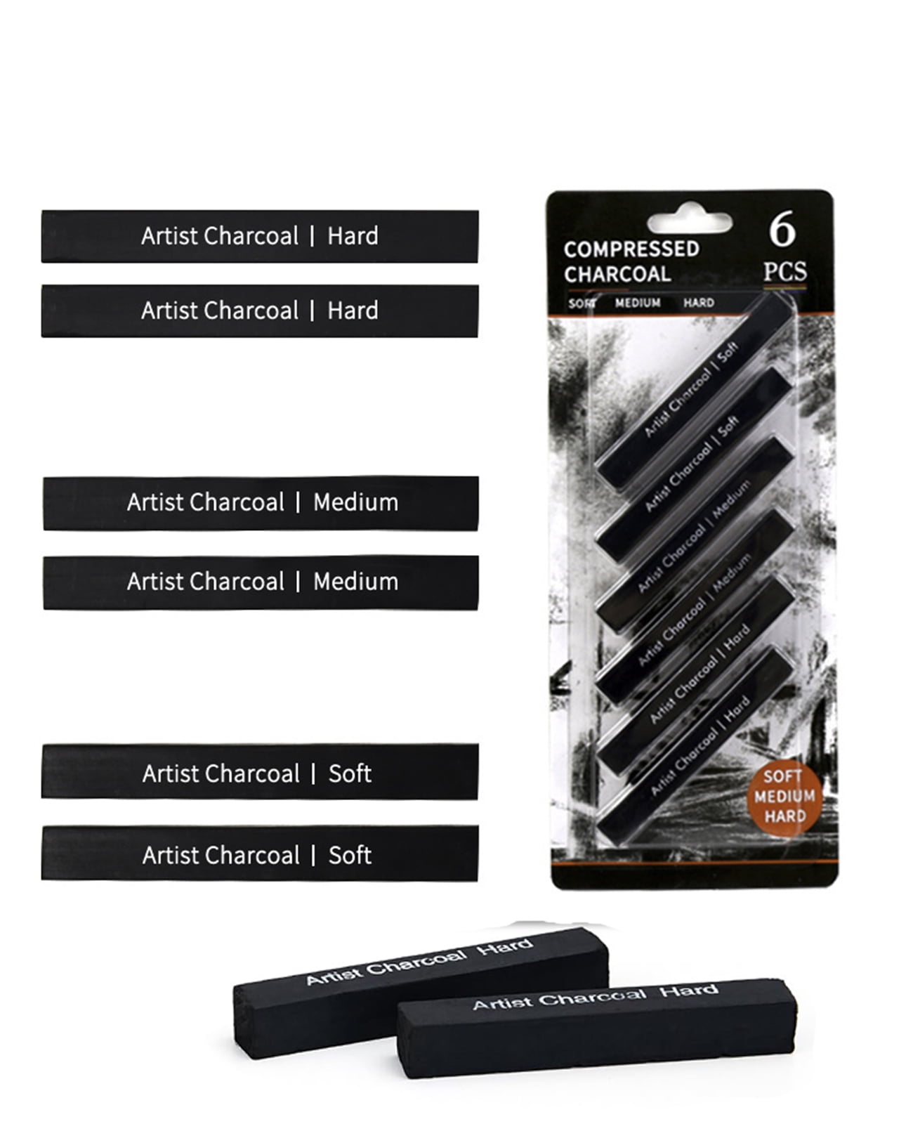 ANNE Compressed Charcoal for Drawing Sketching Artist Supply, Square ...