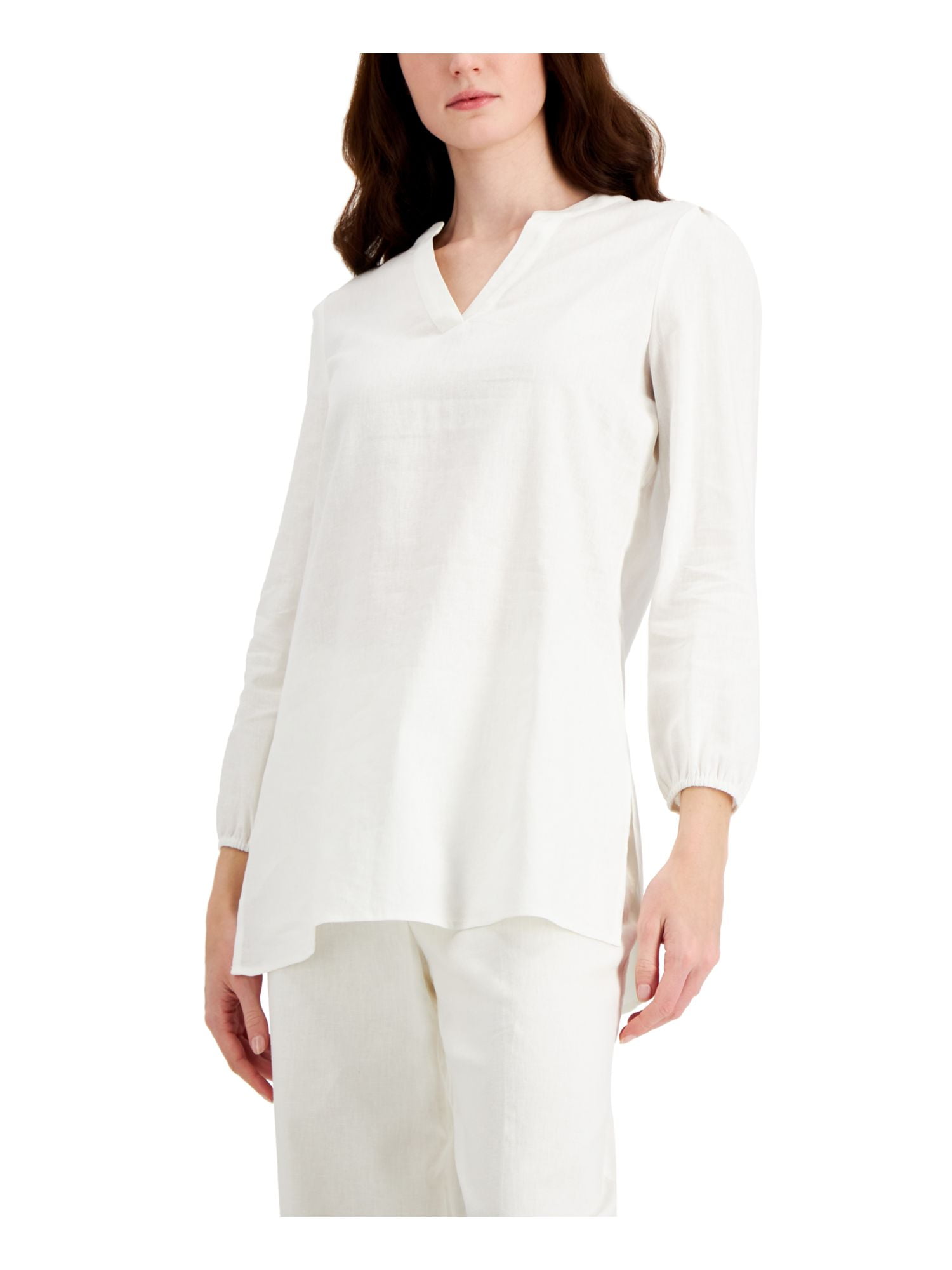 ANNE KLEIN Womens White Sheer Unlined Hi Vented Hem Elastice Cuffs 3/4 ...