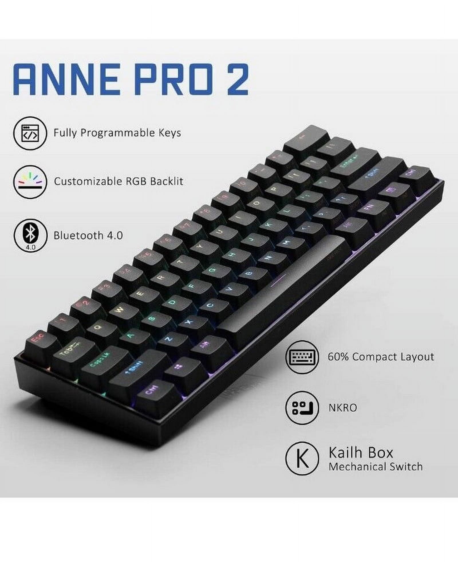 ANNE PRO 2 Wired/Bluetooth 60% Mechanical Black Keyboard RED Switch ...