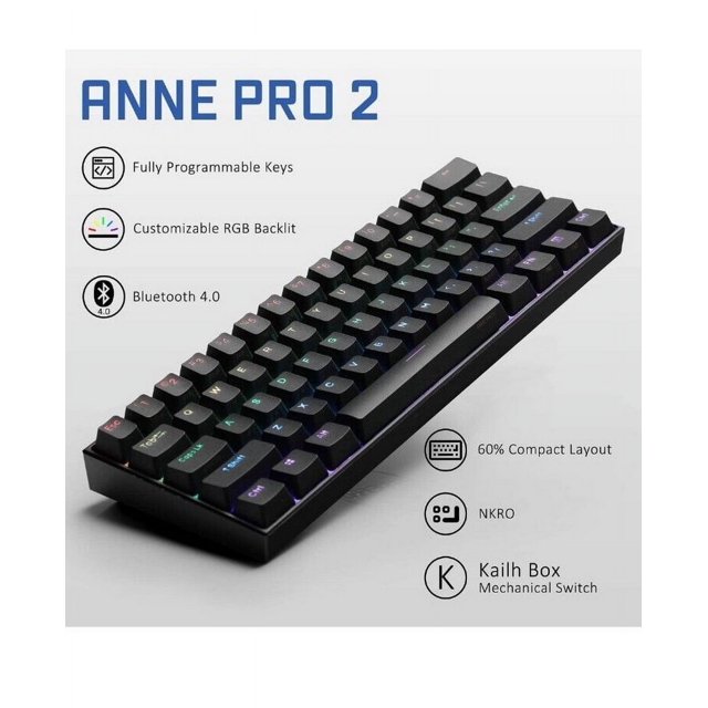 ANNE PRO 2 Wired/Bluetooth 60% Mechanical Black Keyboard RED Switch USB23_KR - Walmart.com