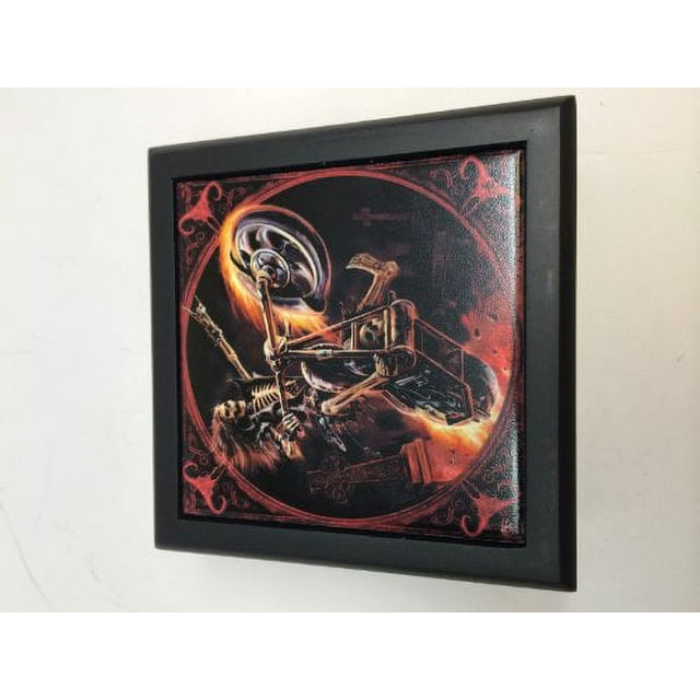 ANNE STOKES HELL RIDER SKULL SKELETON BIKER TILE JEWELRY WOODEN BOX ...
