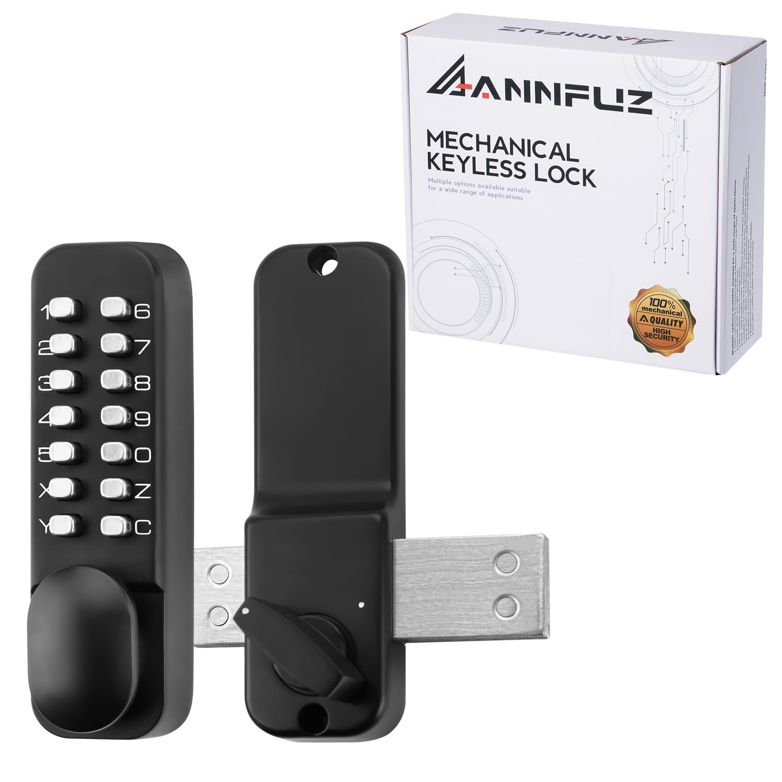 ANNFUZ Mechanical Keyless Door Lock with Handle, Keypad Front Door ...
