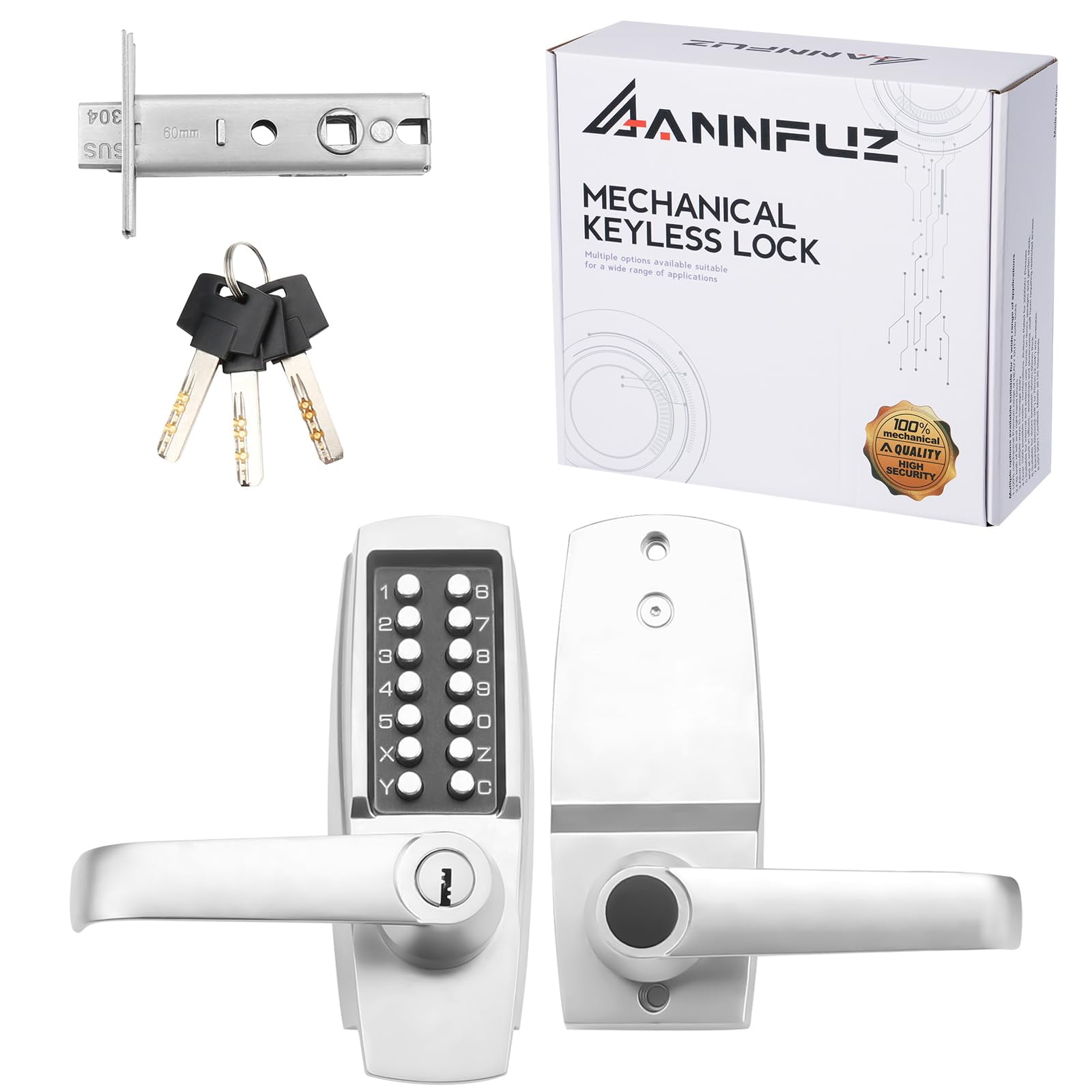 ANNFUZ Mechanical Keyless Entry Door Lock with Handle,Front Door Lock ...