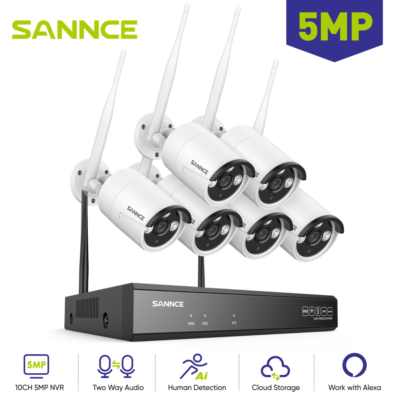 ANNKE 10CH 5MP Wireless Security System, 6Pcs Outdoor WiFi IP Cameras ...