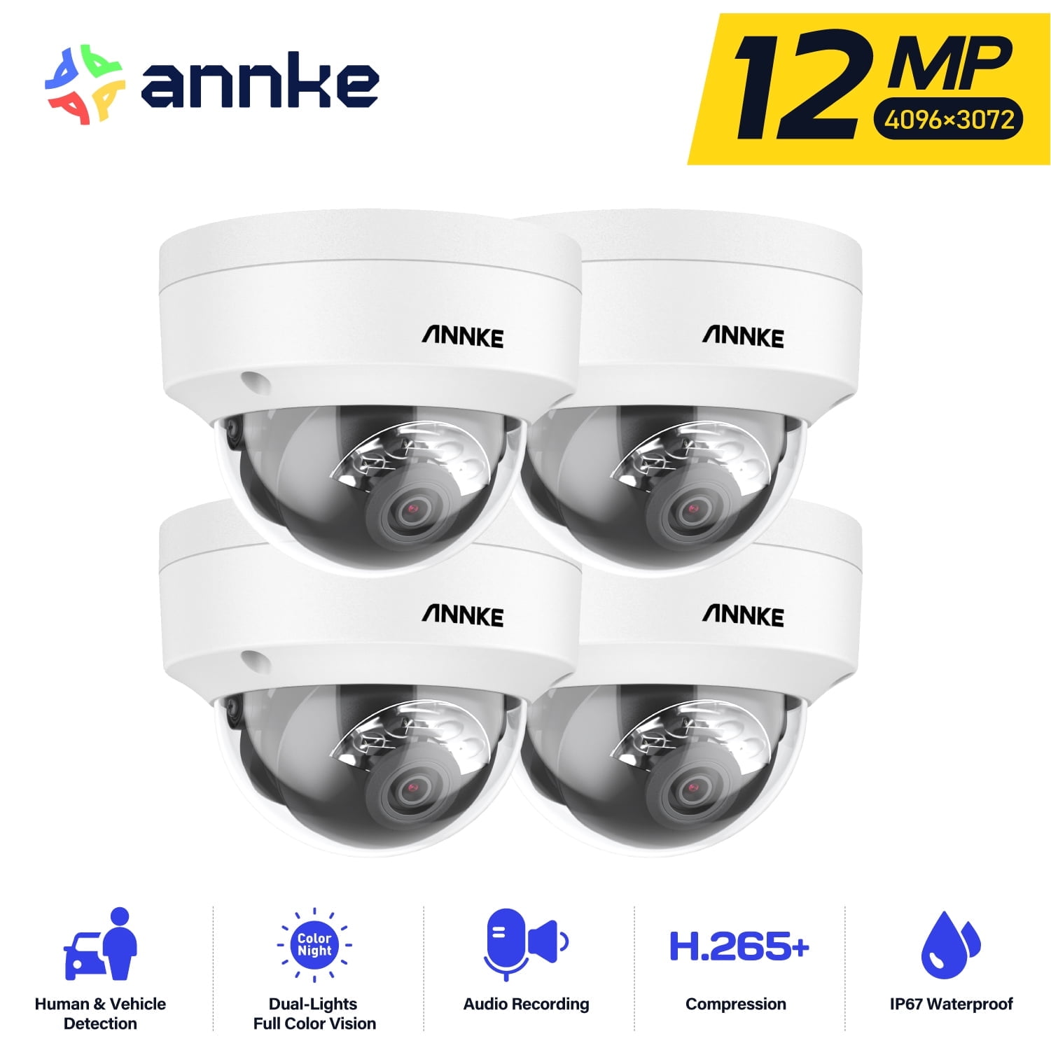 ANNKE 12MP 4PCS PoE IP Security Camera Outdoor, Dome Camera for Home ...