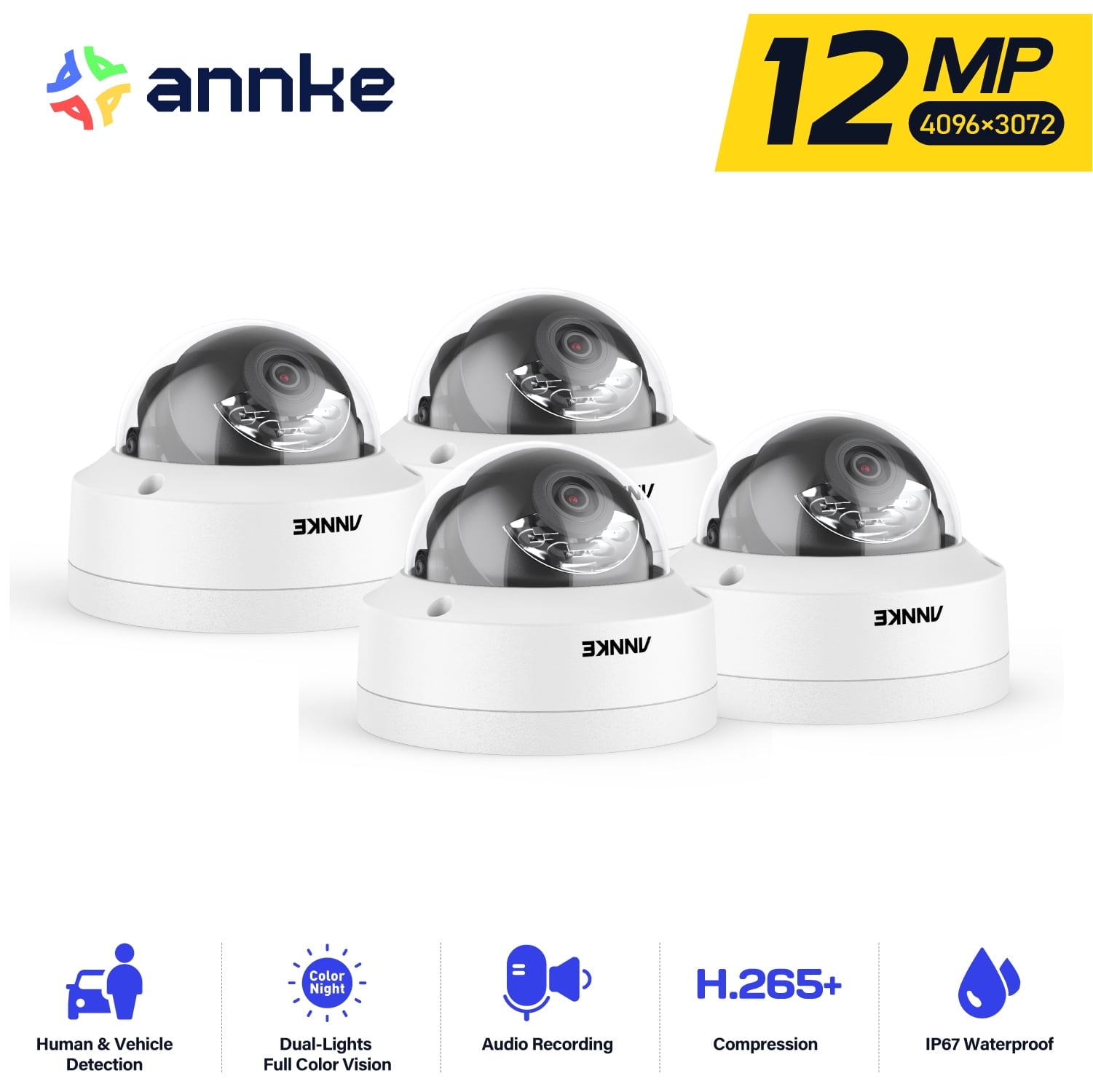 ANNKE 12MP 4PCS PoE IP Surveillance Security Turret Camera for Outdoor ...