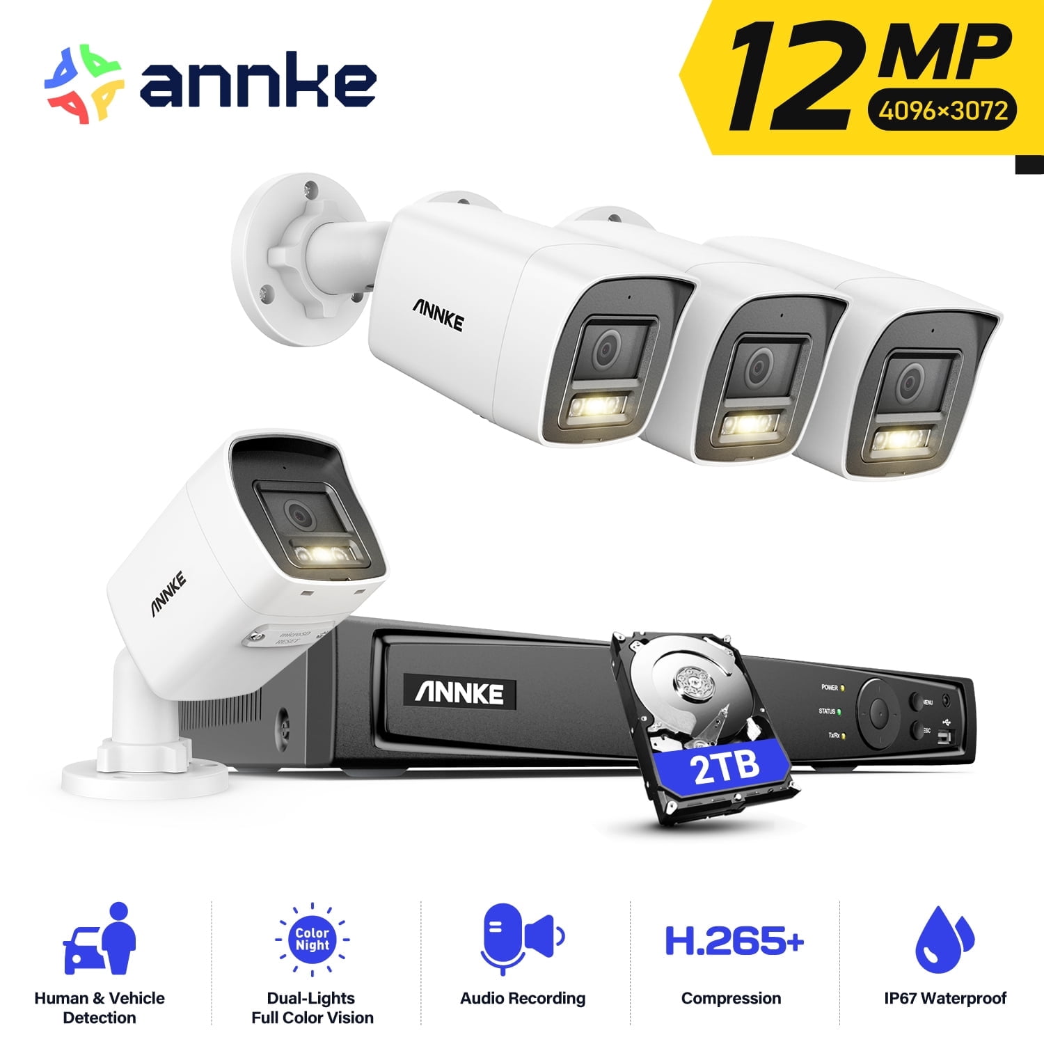 ANNKE 12MP PoE Security Camera System, 8 Channel NVR with 2TB HDD and 4 ...
