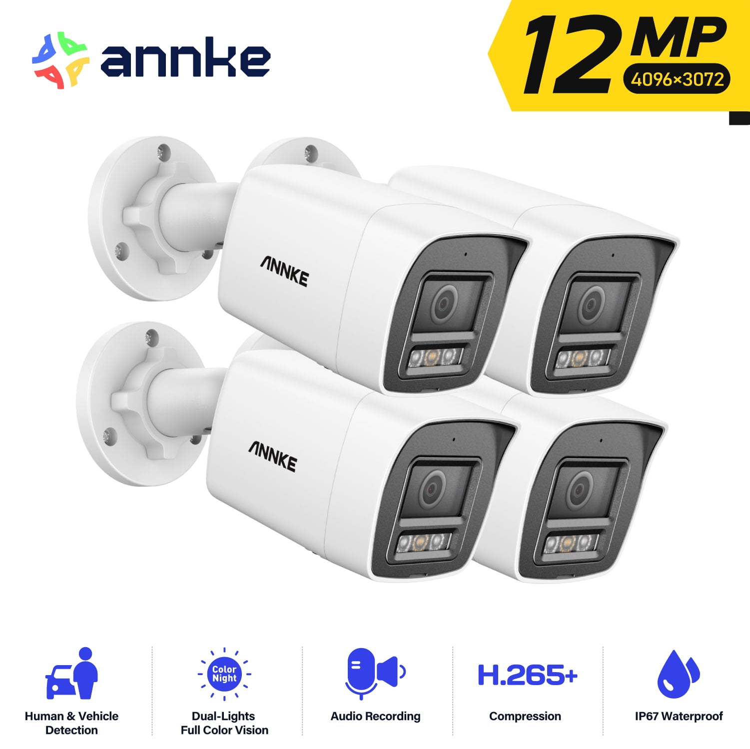 ANNKE 12MP Security PoE Camera, 4 PCS Bullet IP Cameras for Home ...
