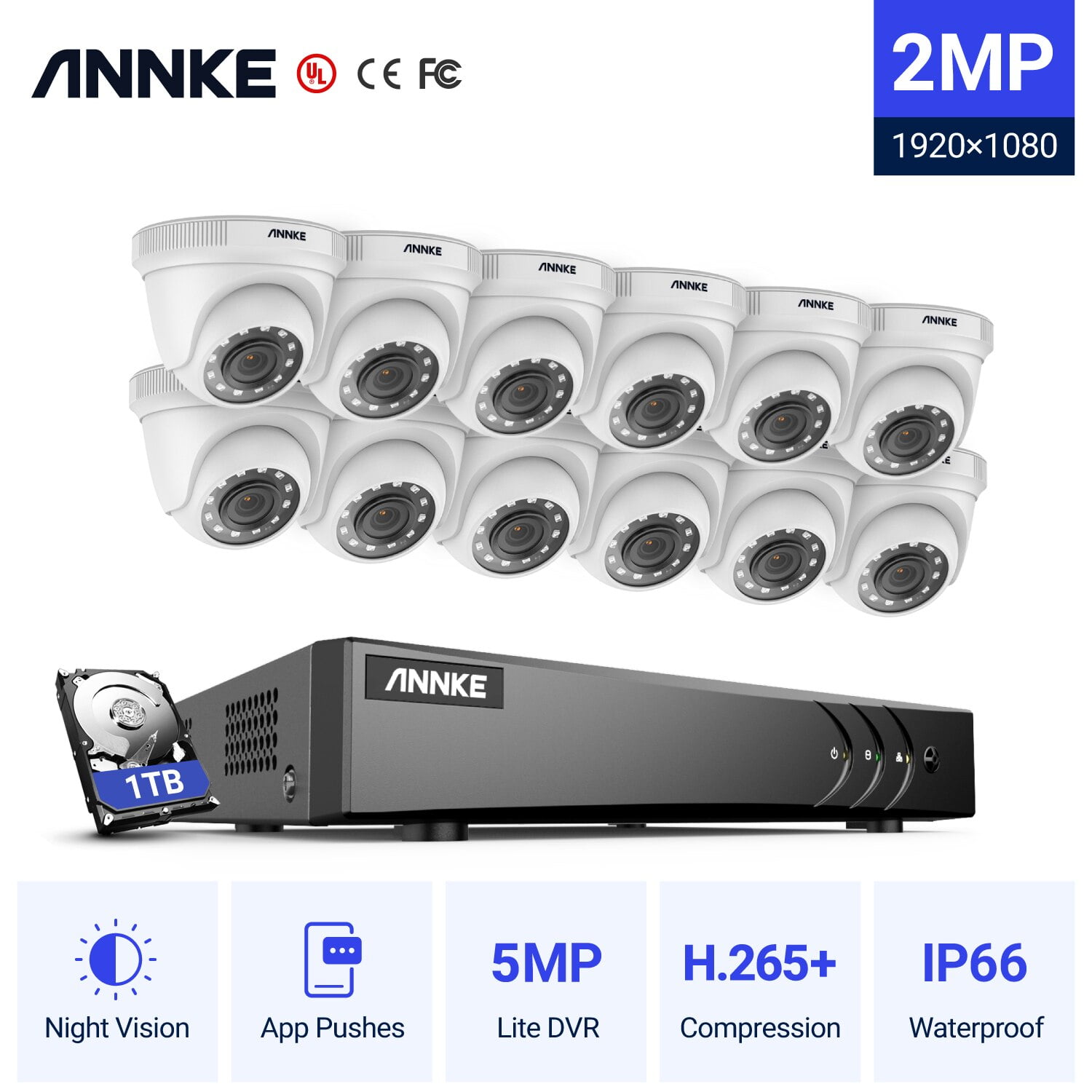 ANNKE 16CH 1080P Outdoor CCTV Video Home Security ,12PCS, IP66,Outdoor ...