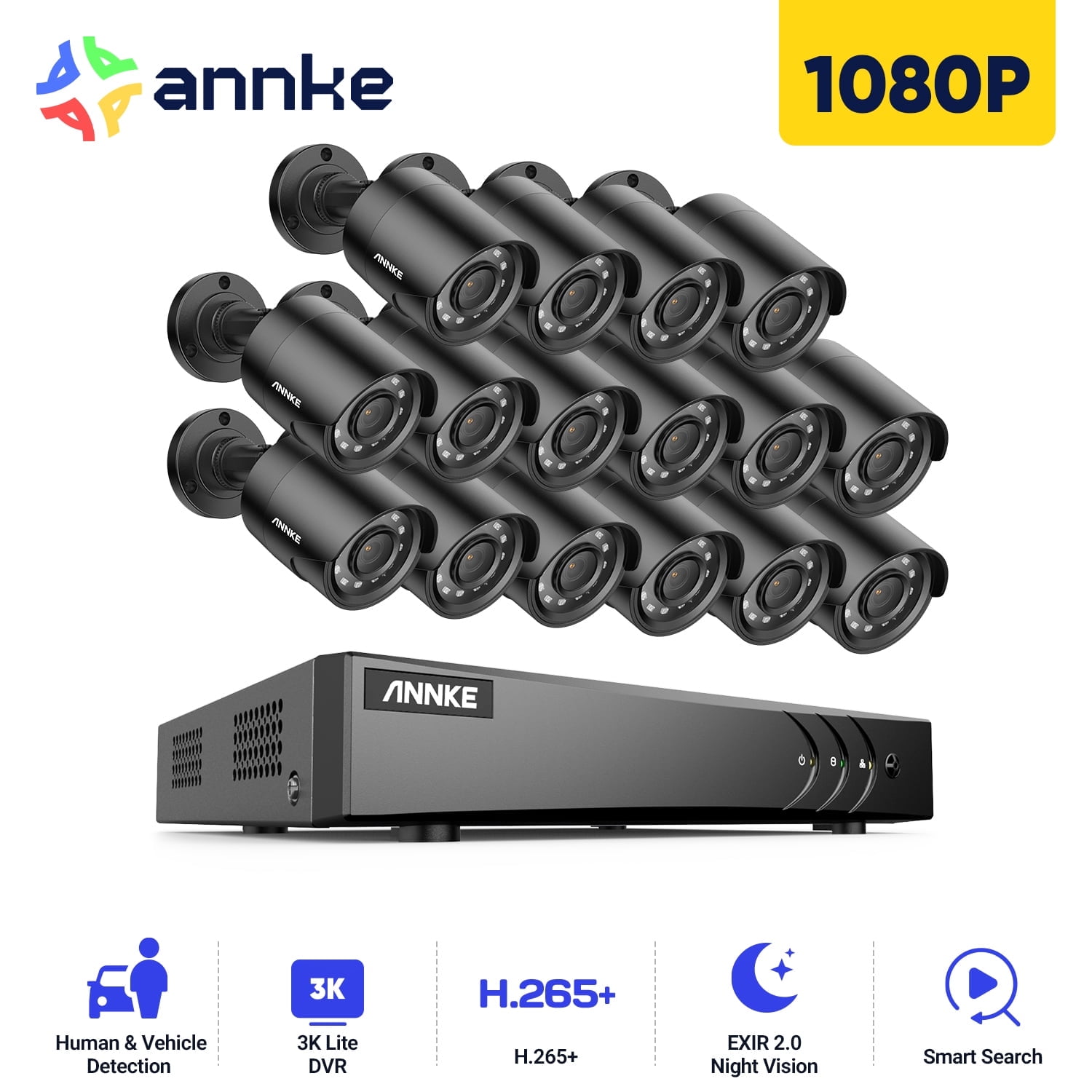 ANNKE 16CH 3K Lite FHD AI Surveillance Security Camera System with 0TB HDD and 16X 2MP Outdoor ...