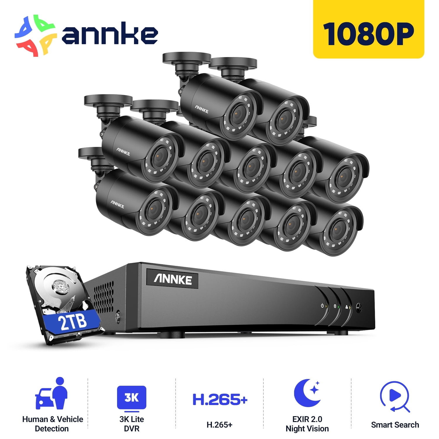 ANNKE 16CH 3K Lite FHD AI Surveillance Security Camera System with 2TB ...