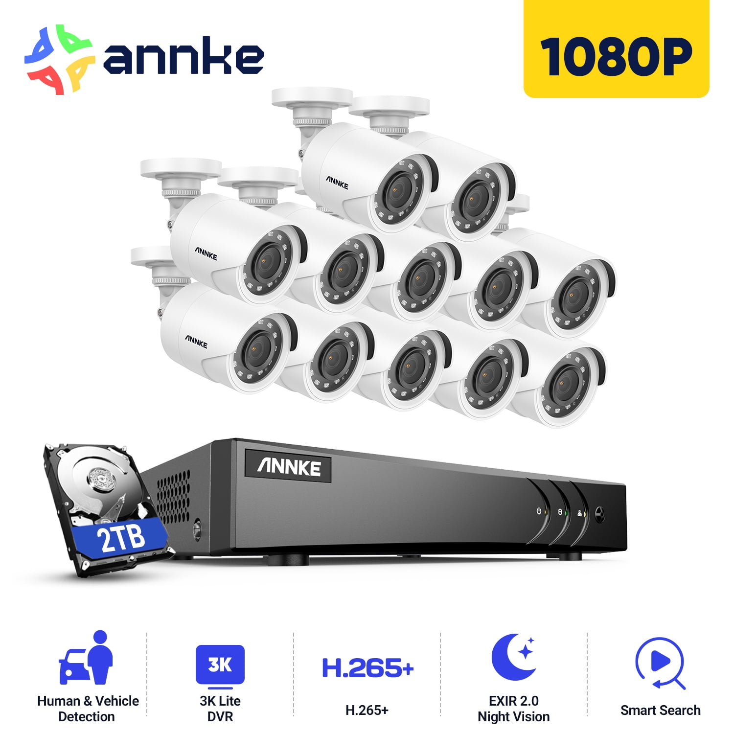 ANNKE 16CH H.265+ 5MP Lite Security Camera System, Wired Surveillance ...