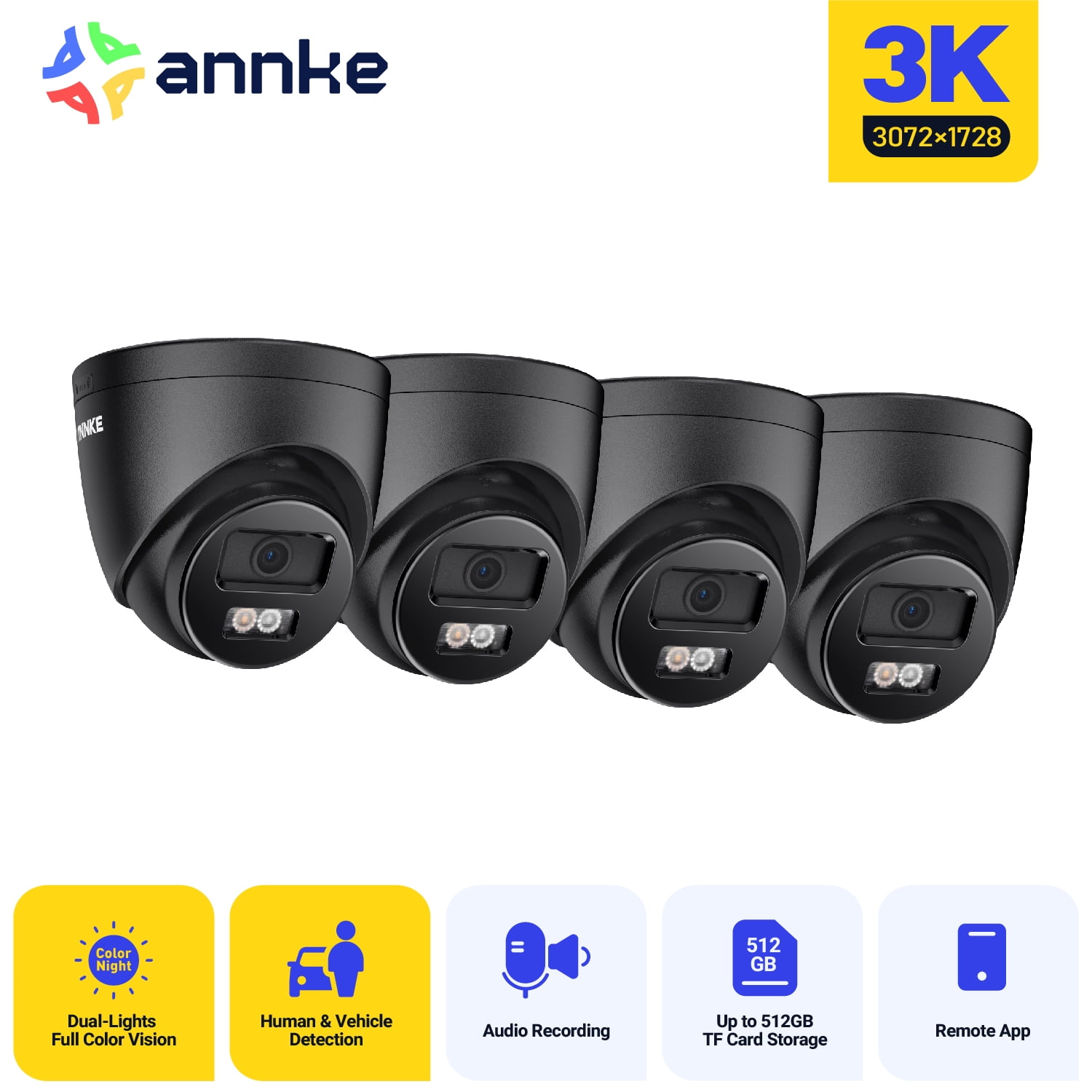 ANNKE 3K 4PCS PoE Security Camera, Outdoor Turret Surveillance Wired ...
