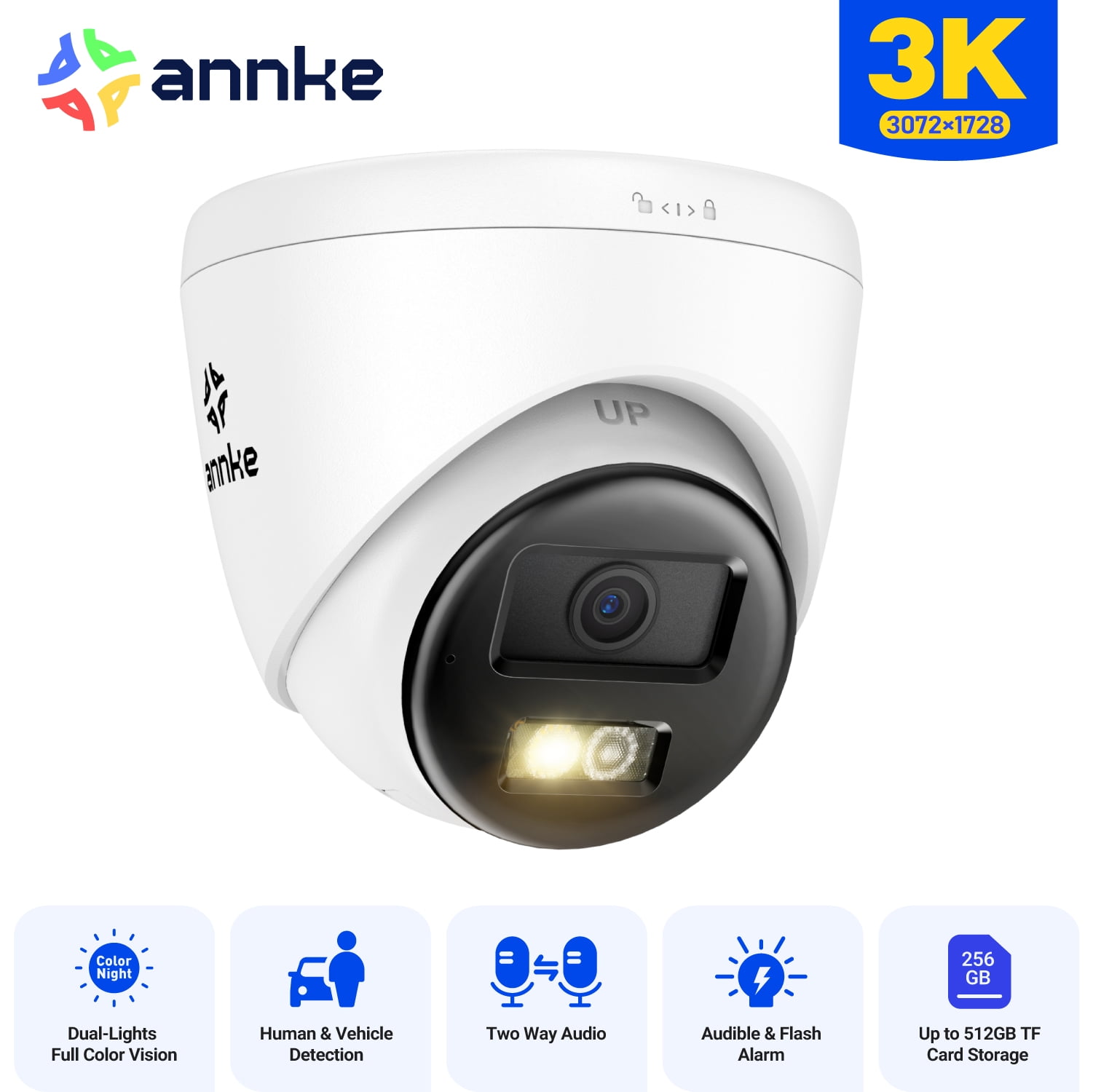 ANNKE 3K 5MP PoE Security IP Camera Two Way Audio Outdoor AI Color ...