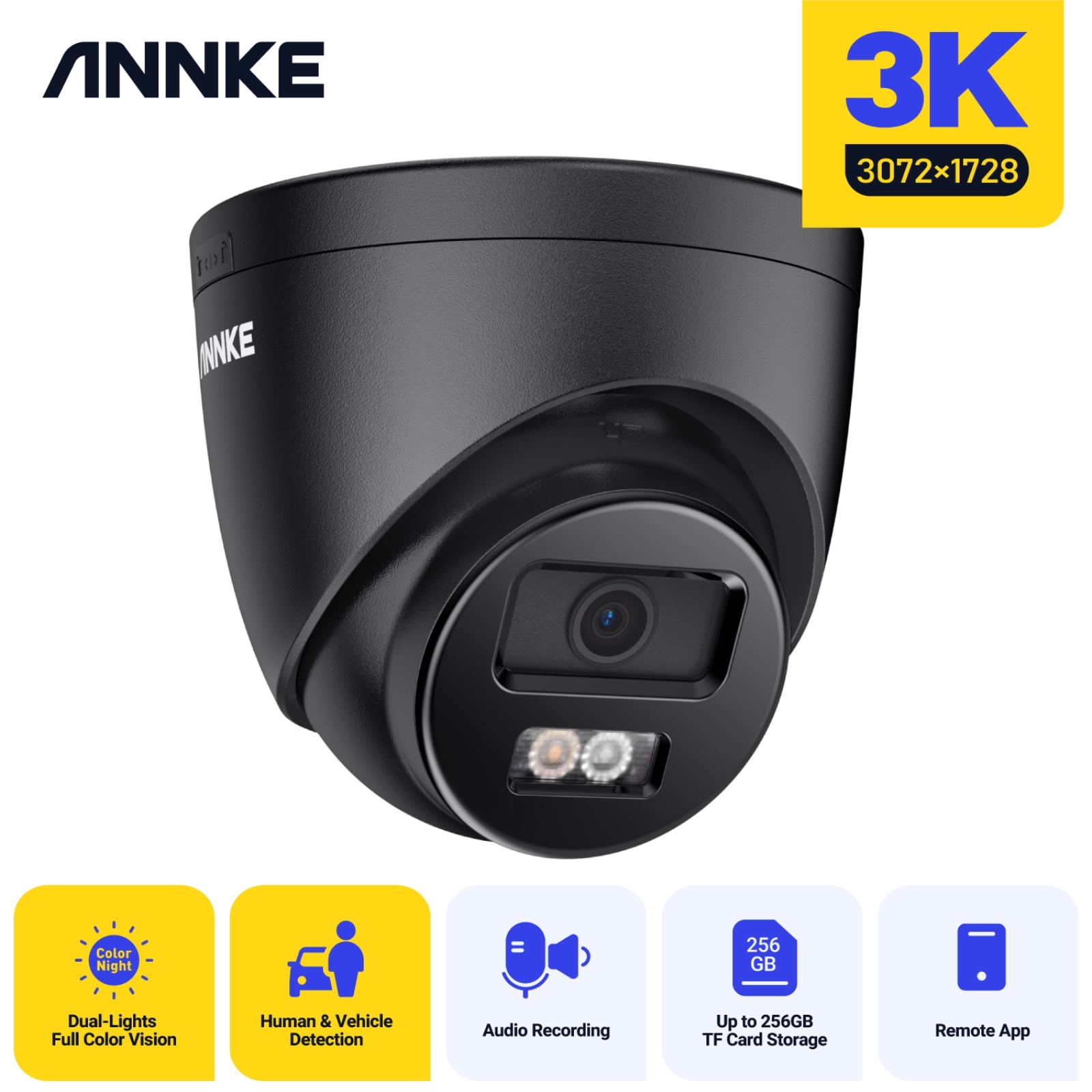 ANNKE 3K PoE Security Camera, Black Outdoor Surveillance Camera, Color ...