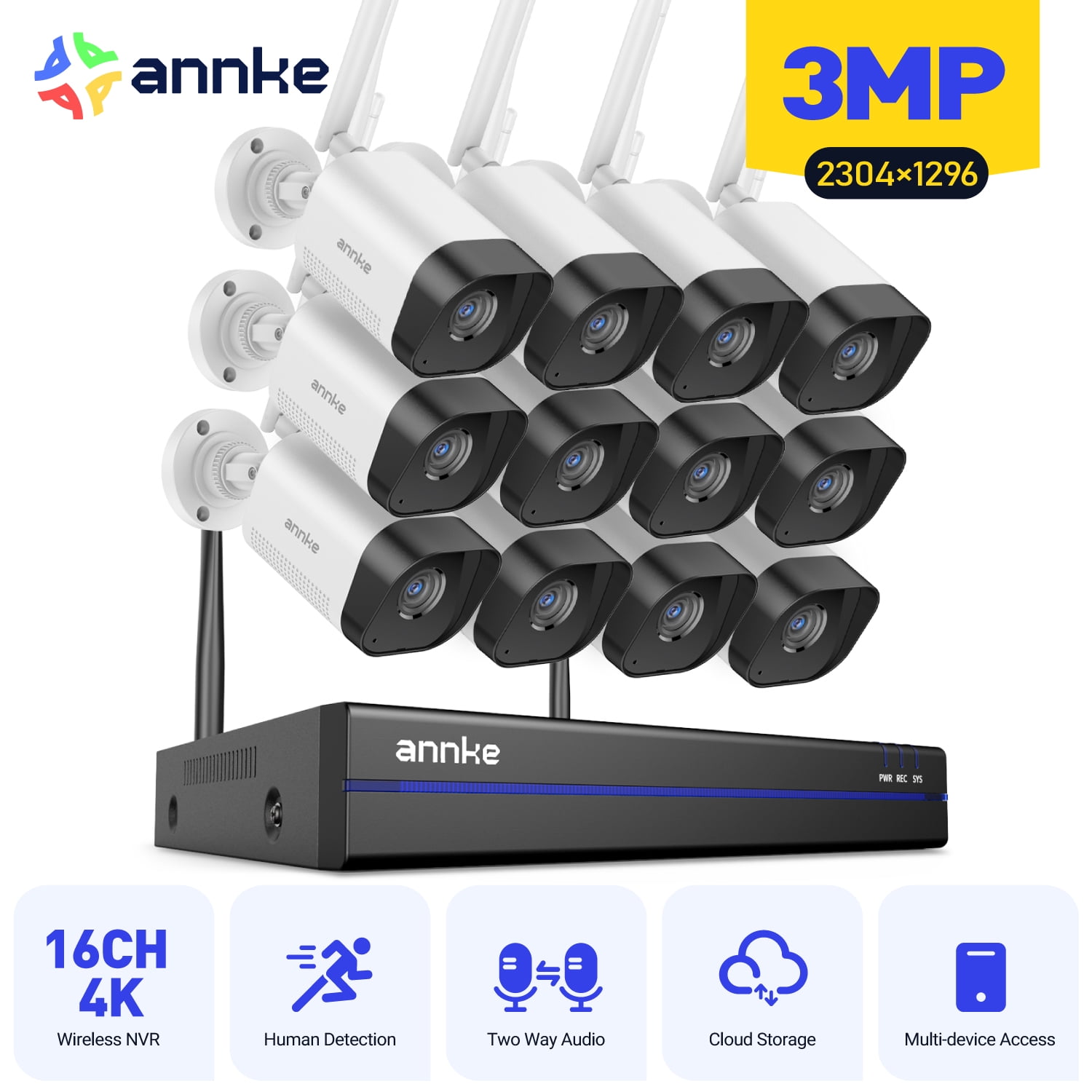 ANNKE Outdoor Security Wireless Camera System, 16CH 4K NVR Expandable ...
