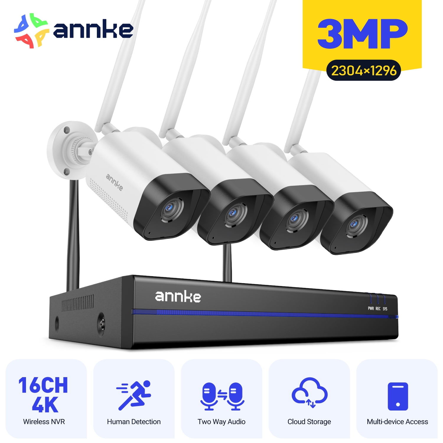 ANNKE 3MP Wireless Security Camera System, 8 Channel 5MP WiFi NVR with ...