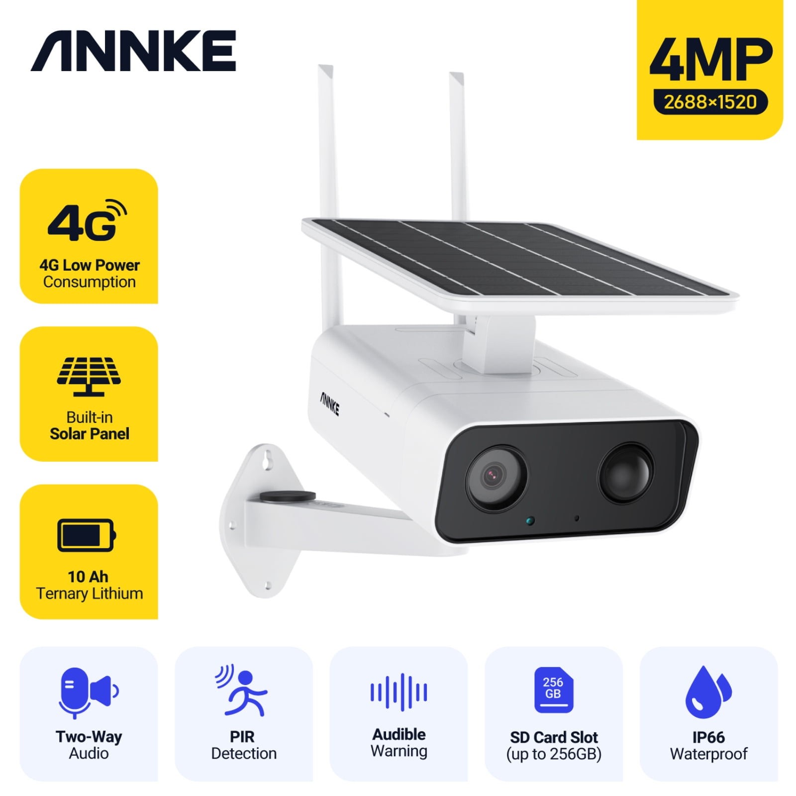 ANNKE 4G LTE Solar Security Camera, 4MP Outdoor, Two-Way Audio, PIR ...