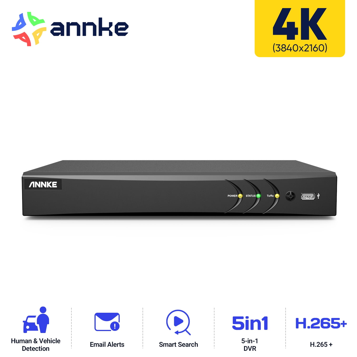 ANNKE 4K 8MP 8CH AI DVR with Human/Vehicle Detection, 5-in-1 H.265+ Security CCTV Digital Video ...