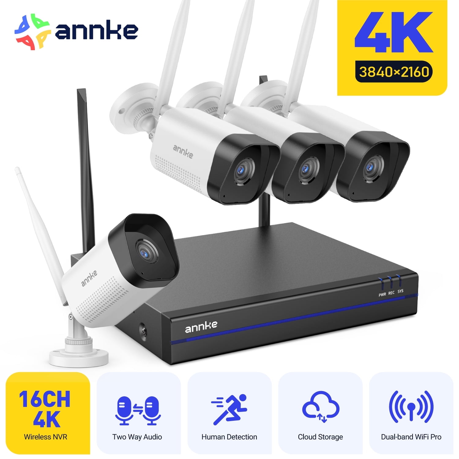 ANNKE 4K H.264+ Security Camera System, 4pcs Wireless 8MP IP Cameras ...