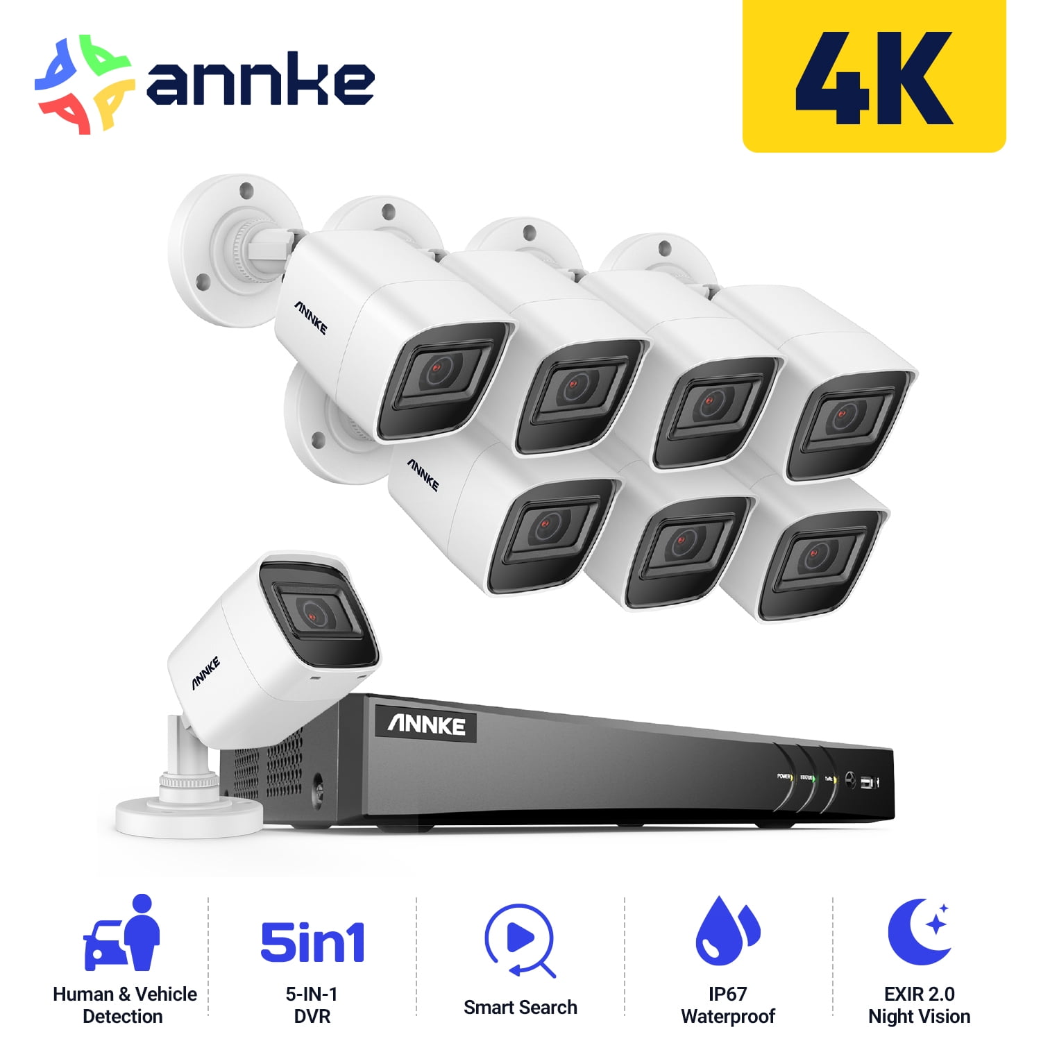 ANNKE 4K AI DVR Recorder, 8MP Security System, 8X HD Outdoor Cameras ...