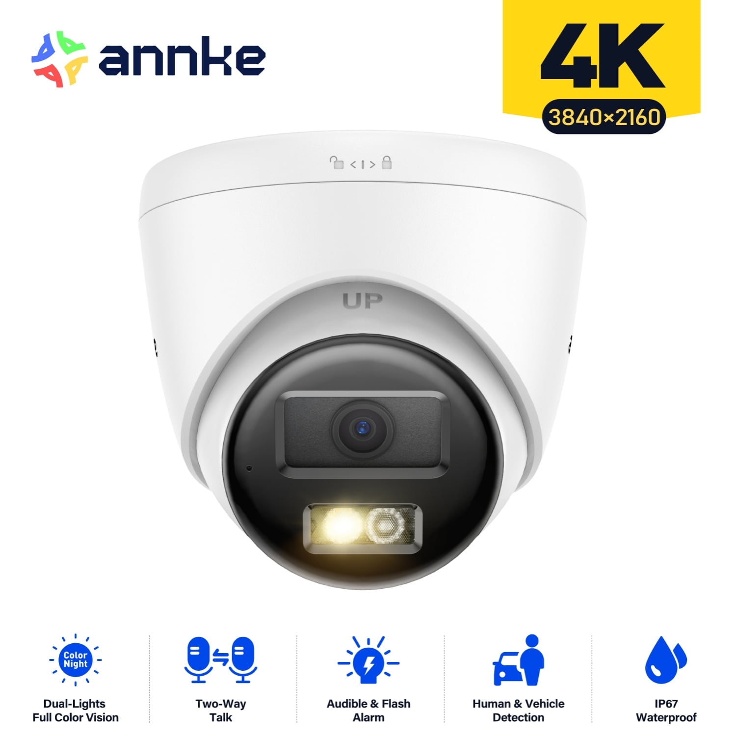 ANNKE 4K H.265+ PoE Turret Wired Security IP Cameras, Two Way Audio ...