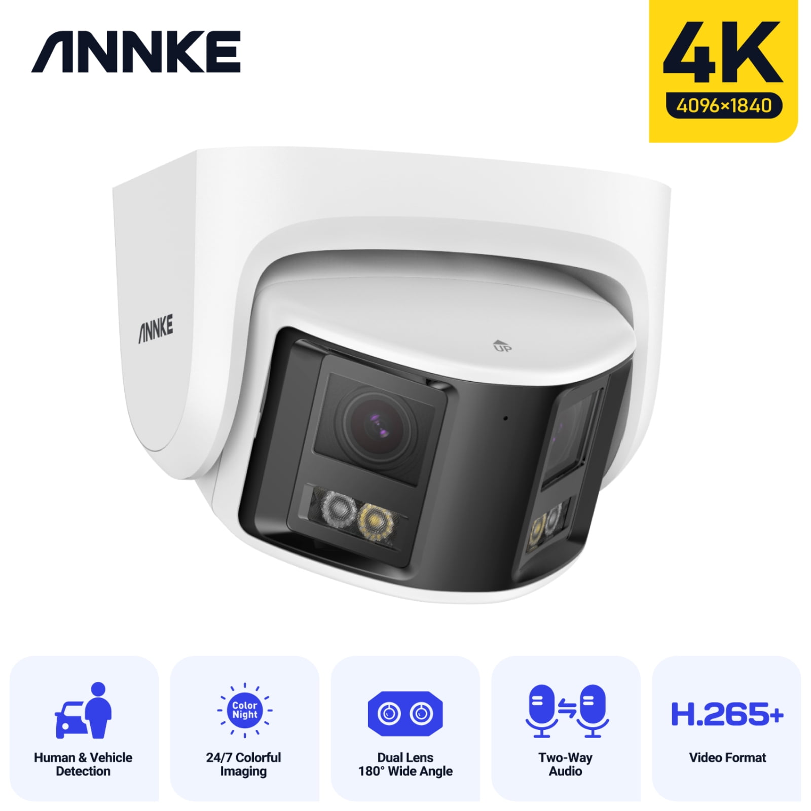 ANNKE 4K Outdoor PoE Camera, Dual Lens, 180° Panoramic View, AI ...