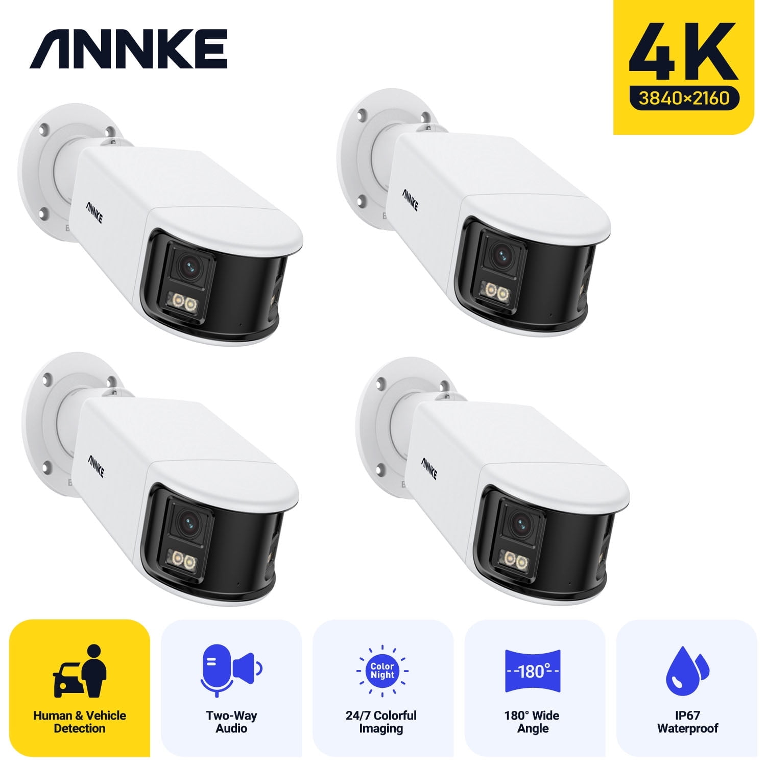 ANNKE 4K PoE 4PCS Security Camera System, Dual Lens Outdoor IP Camera ...