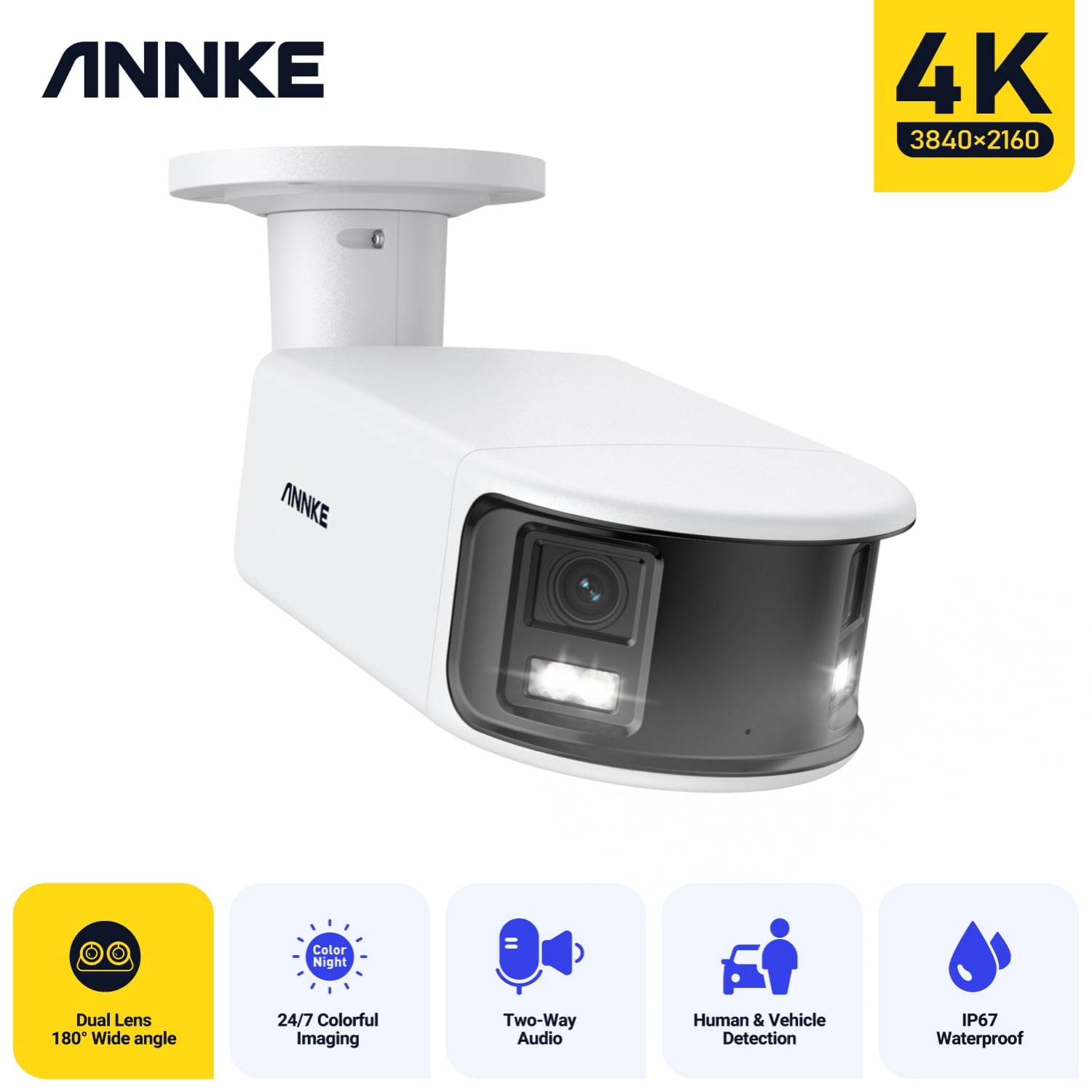 ANNKE 4K PoE H.265+ Panoramic Dual Lens Outdoor IP Security Camera, 180 ...