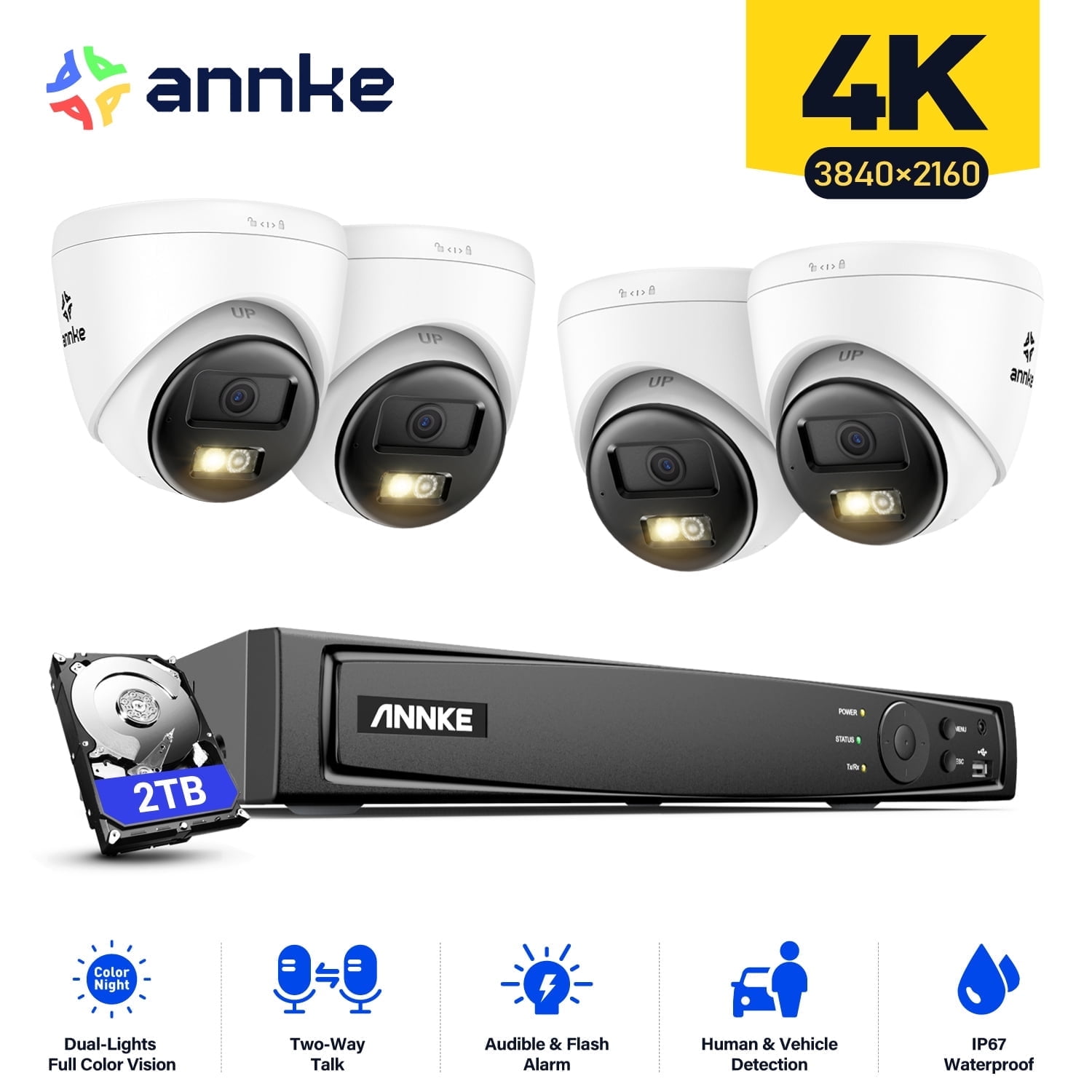 ANNKE 4K PoE Security Camera System with 2 Way Audio, 8CH 12MP H.265 ...