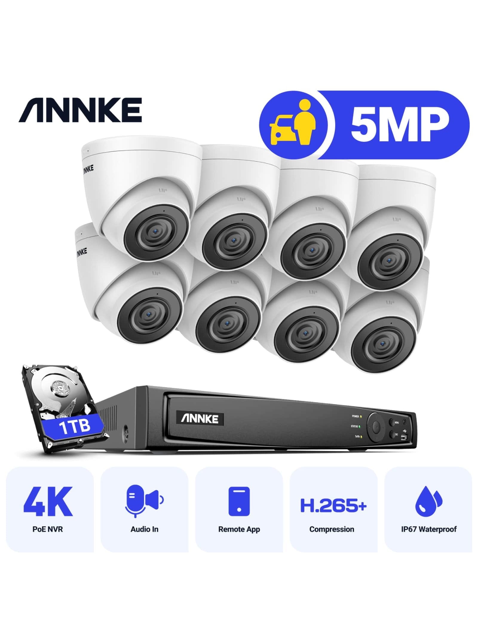 ANNKE 4K PoE Security Camera System with Audio Recording, 4mm Lens,8 Channel 4K H.265+ NVR with ...