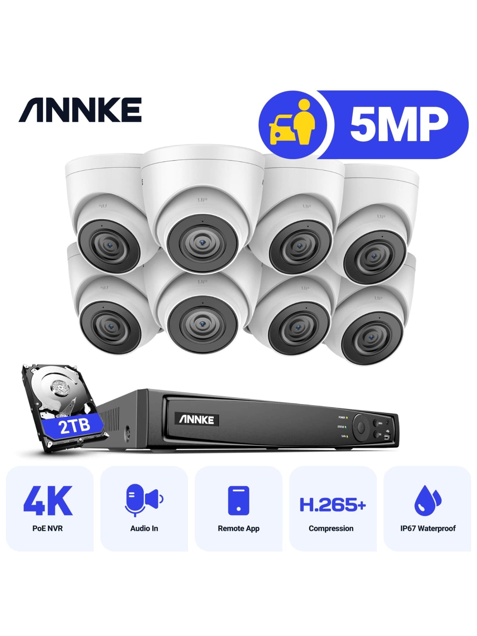 ANNKE 4K PoE Security Camera System with Audio Recording, 4mm Lens,8 ...